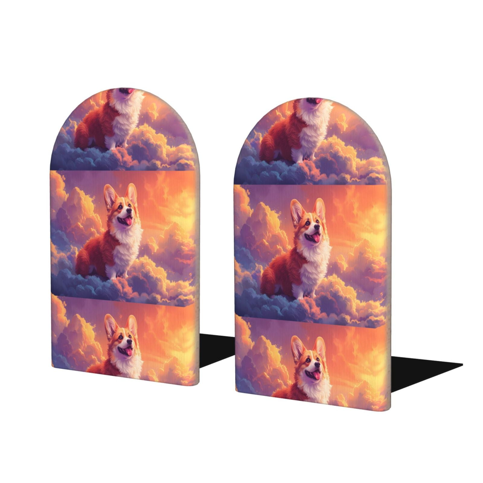 Gaeub Sunset Cloud Corgi Wood Bookends, Non-Slip Bookends, Heavy Duty ...