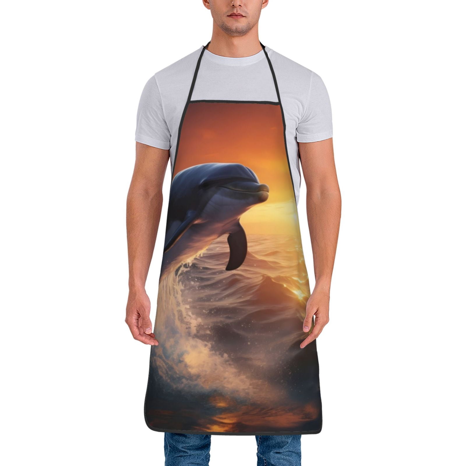 Gaeub Sunset Dancing Dolphin Print Apron for Men and Women,Waterproof ...