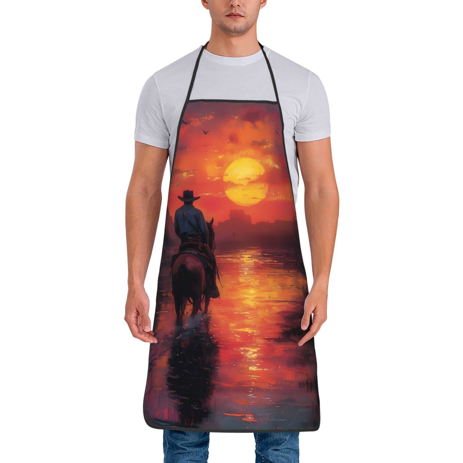 Gaeub Sunset River Western Cowboy Print Apron for Men and Women ...