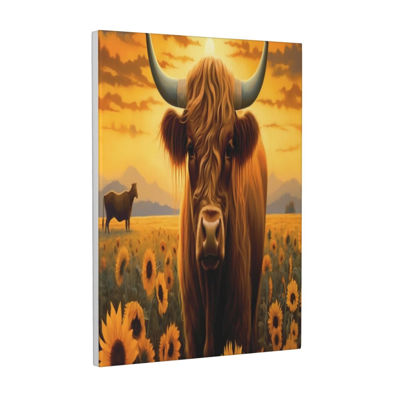 Gaeub Sunset Sunflower Cow A Print Canvas Wall Art for Bathrooms ...