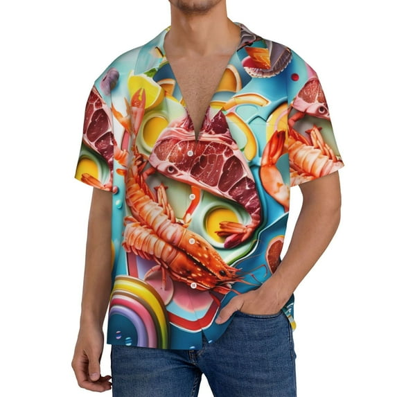 Gaeub Surreal Seafood Extravaganza Men's Lapel Short Sleeve Shirt,Cuban ...