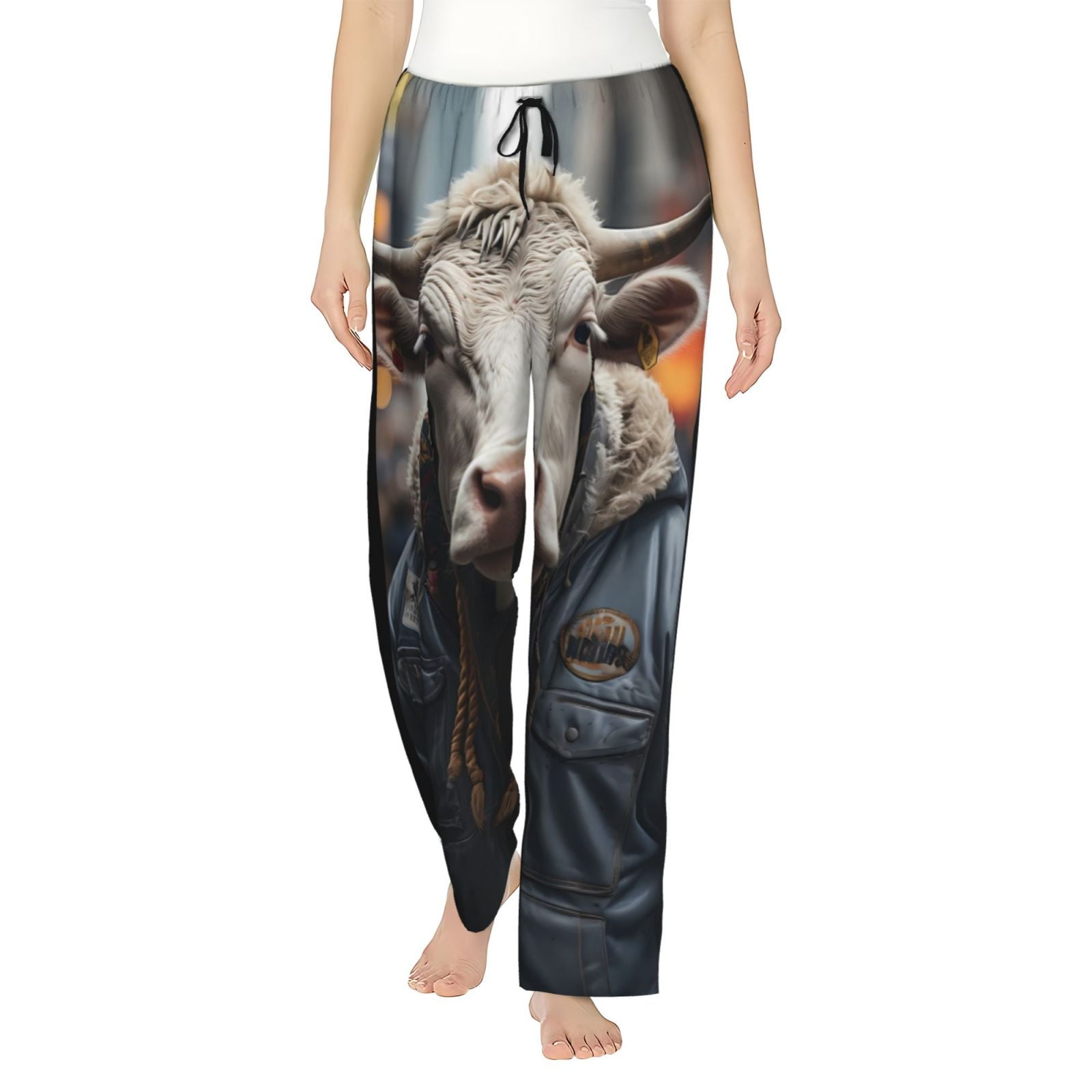 Gaeub Surrealist Cow Soft Pajama Pants for Women, Wide Leg Comfy Casual ...
