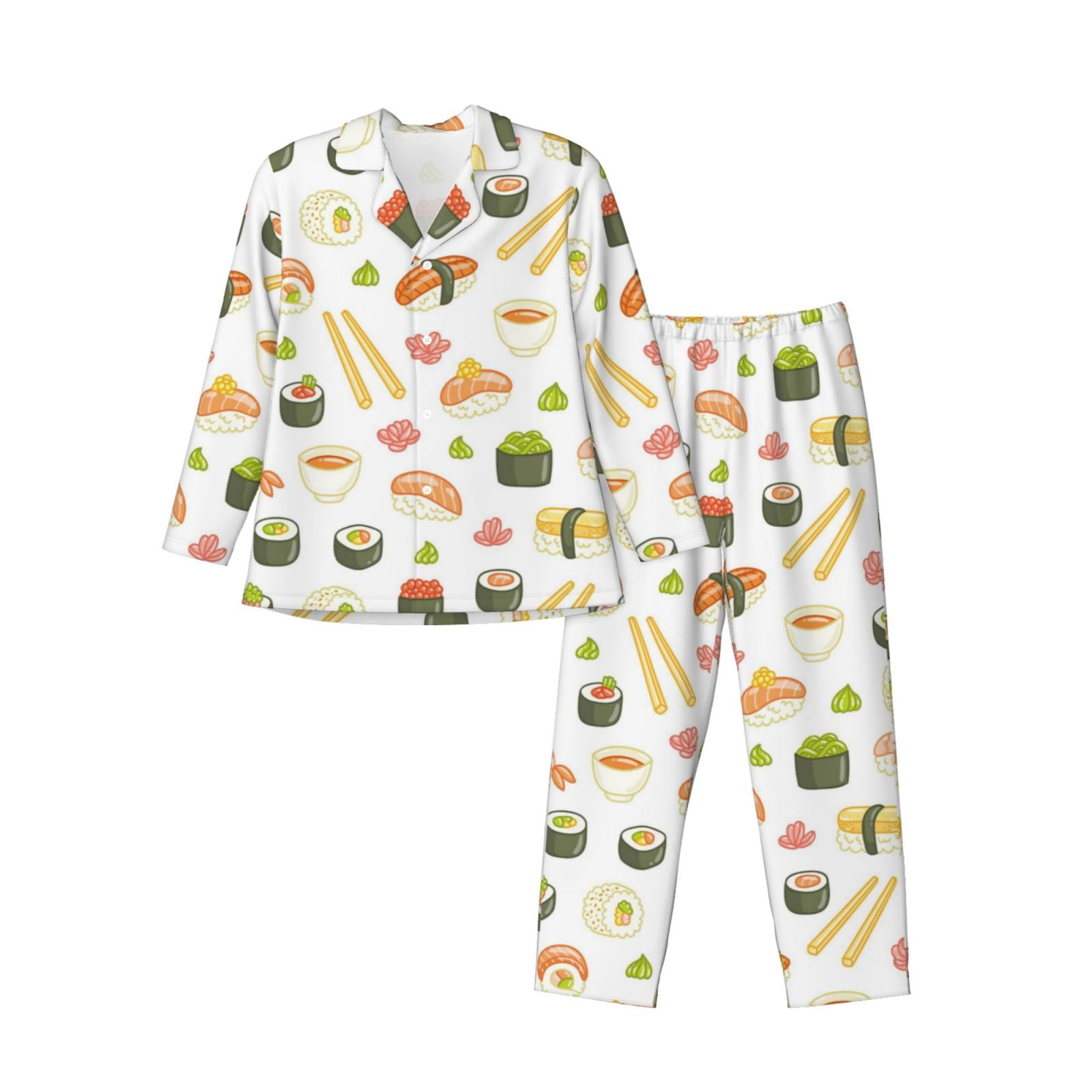 Gaeub Sushi and Rolls Print Mens Pajama Set, Long Sleeve Pajamas for ...