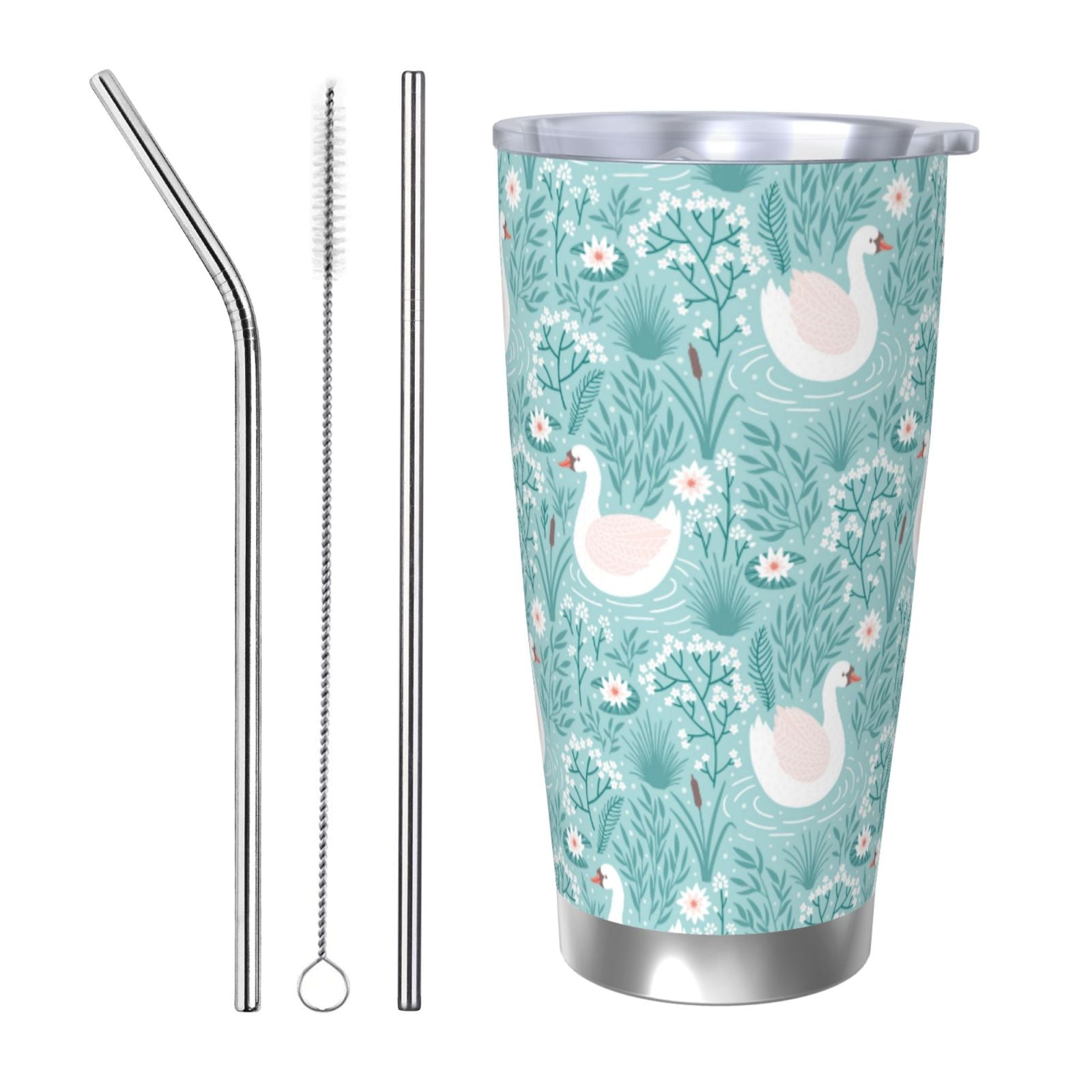 Gaeub Swan And Flowers4 Print 20-Ounce Stainless Steel Car Cup,Tumblers Cups with Lids and Straw ...