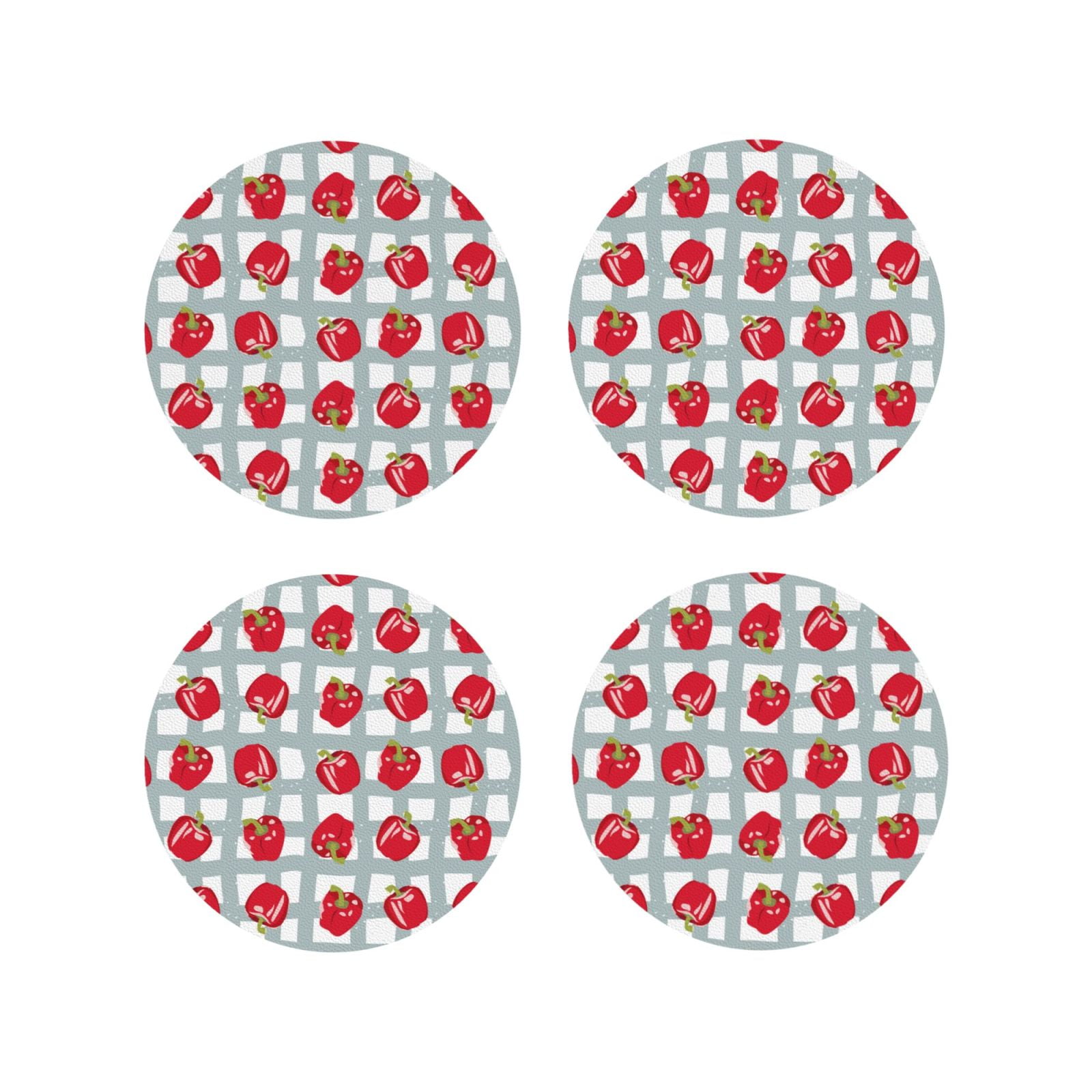 Gaeub Sweet Red Fruit Print 4 Pcs Leather Coasters for Drinks ,Drink ...