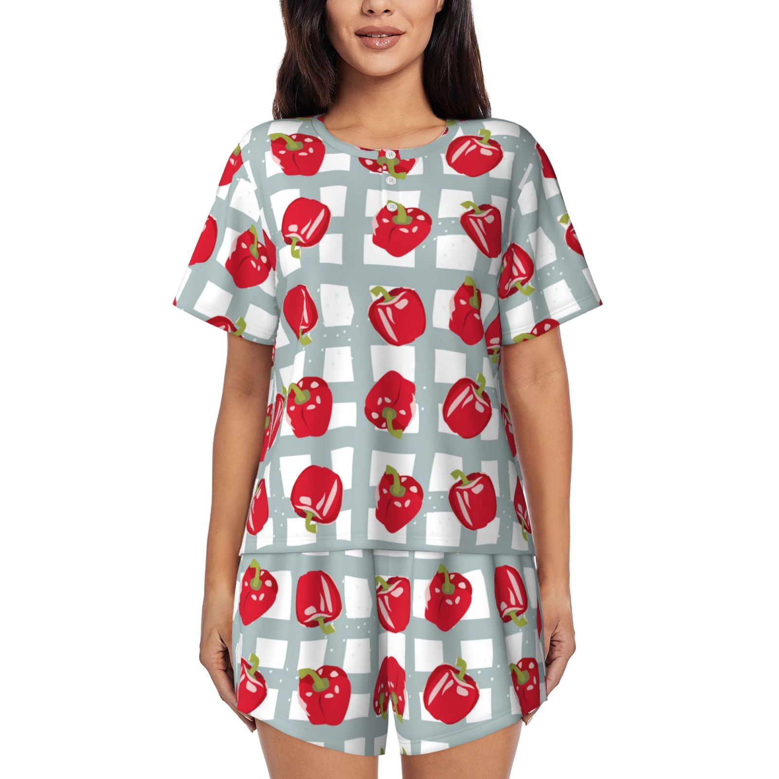Gaeub Sweet Red Fruit Women's Short Sleeve Pajama Set Soft Sleepwear ...