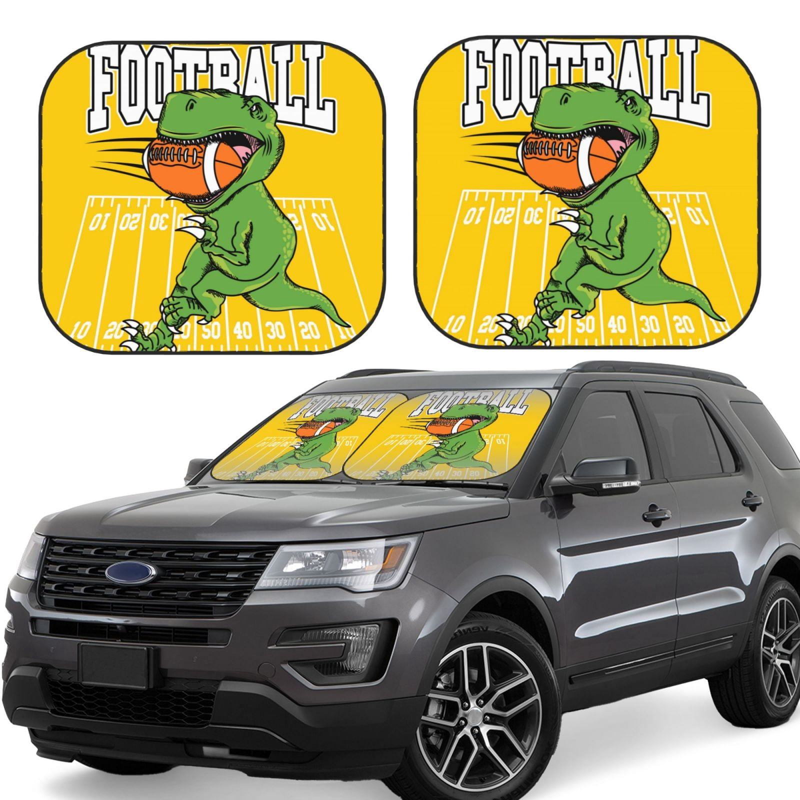 Gaeub T-Rex Playing Football Print 2-Piece Windshield Sun Shade ...