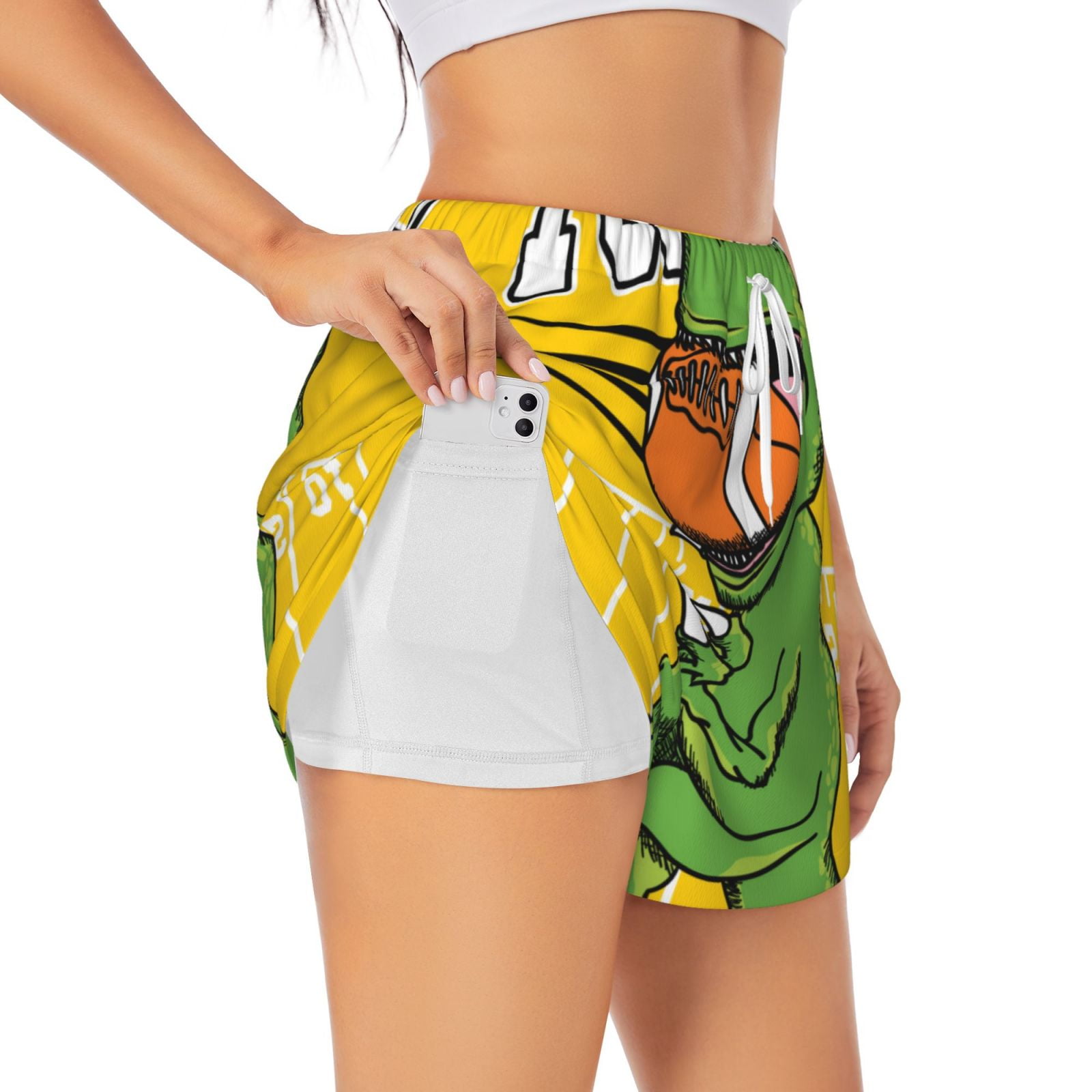Gaeub T-Rex Playing Football Print Women's Athletic Shorts,High Waisted ...