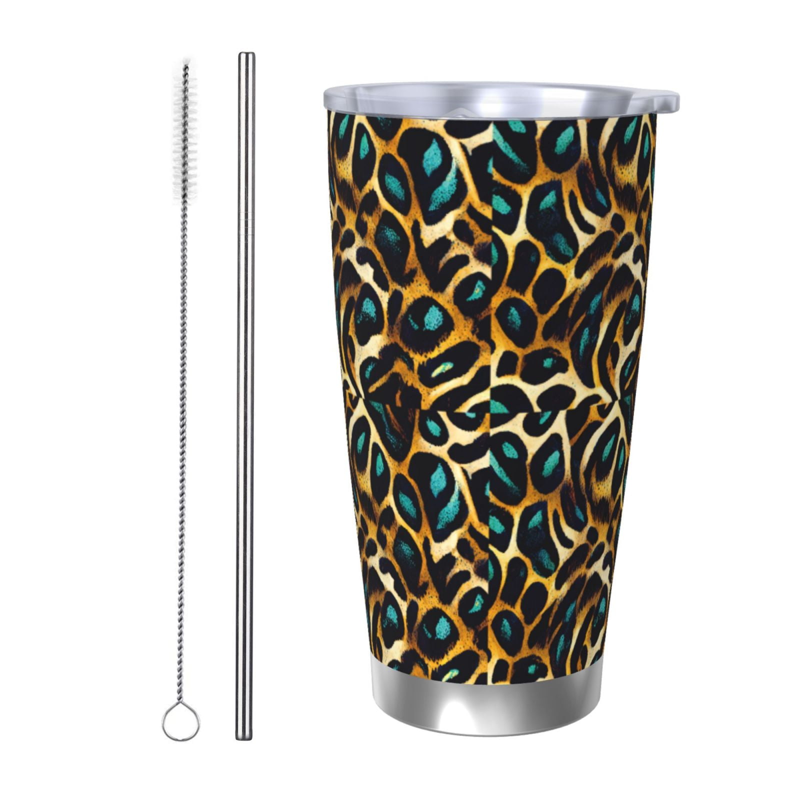 Gaeub Teal Leopard Print 20-Ounce Stainless Steel Car Cup,Tumblers Cups ...