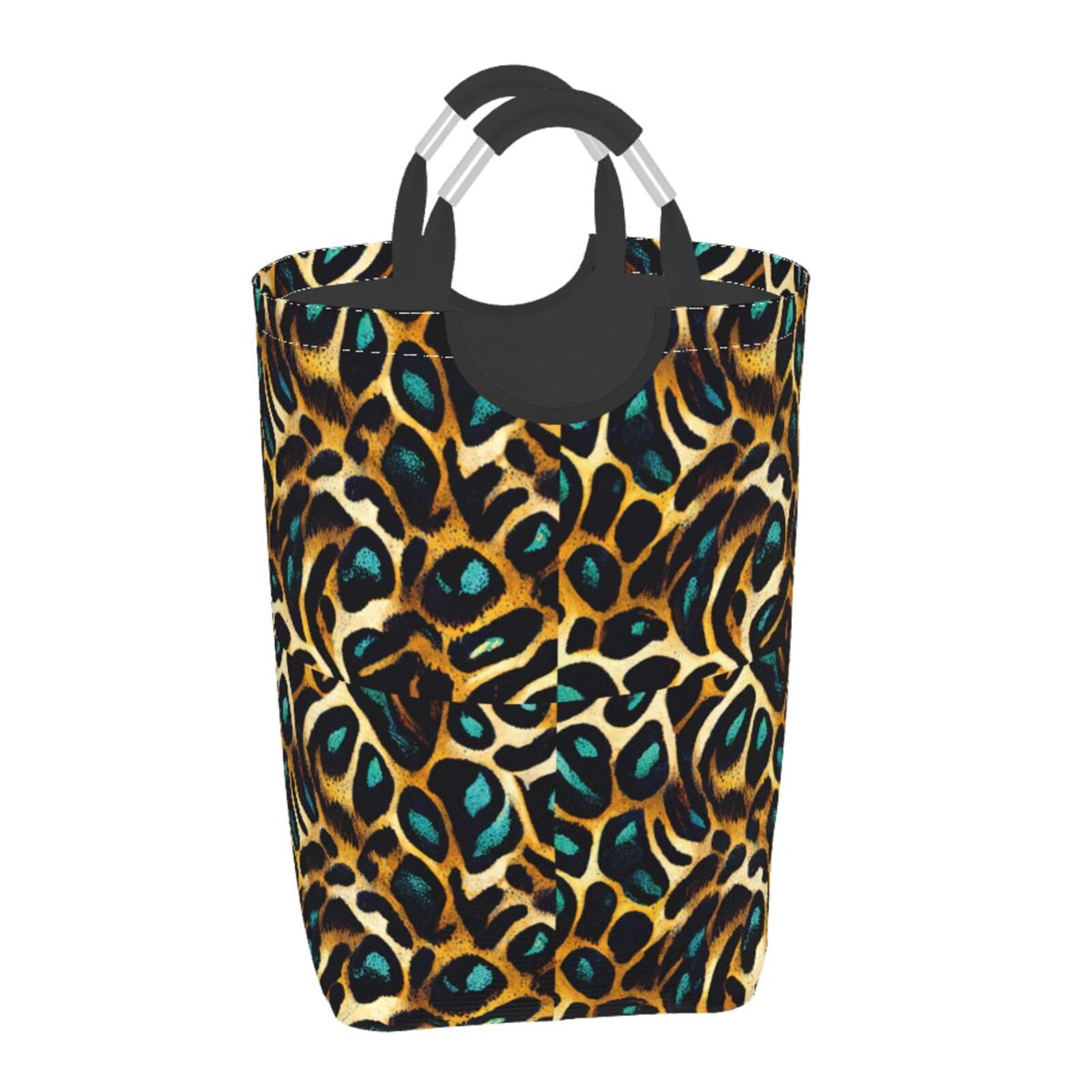 Gaeub Teal Leopard Print 50L Large Laundry Hampers with Handles ...