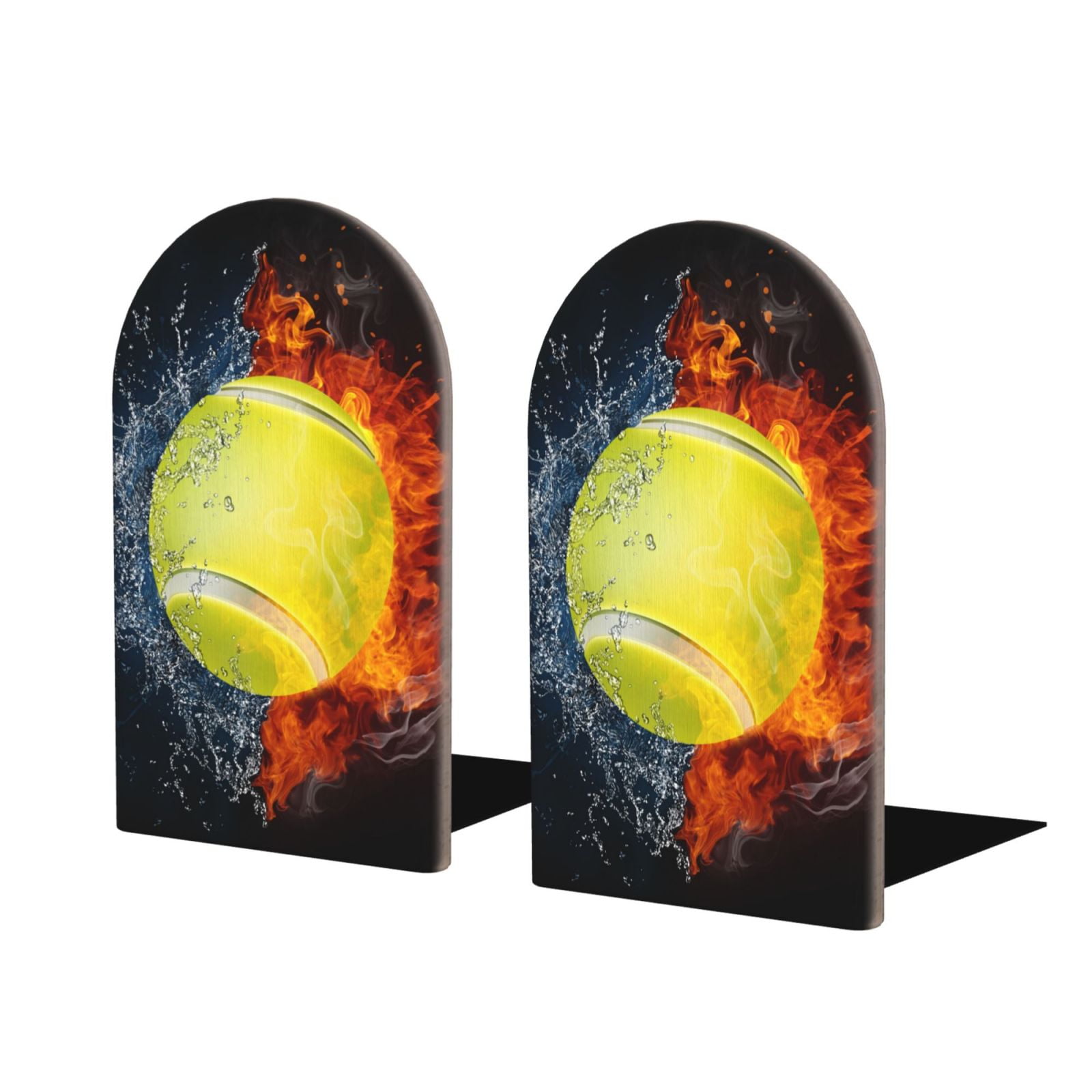 Gaeub Tennis Ball In Fire And Water Wood Bookends, Non-Slip Bookends ...