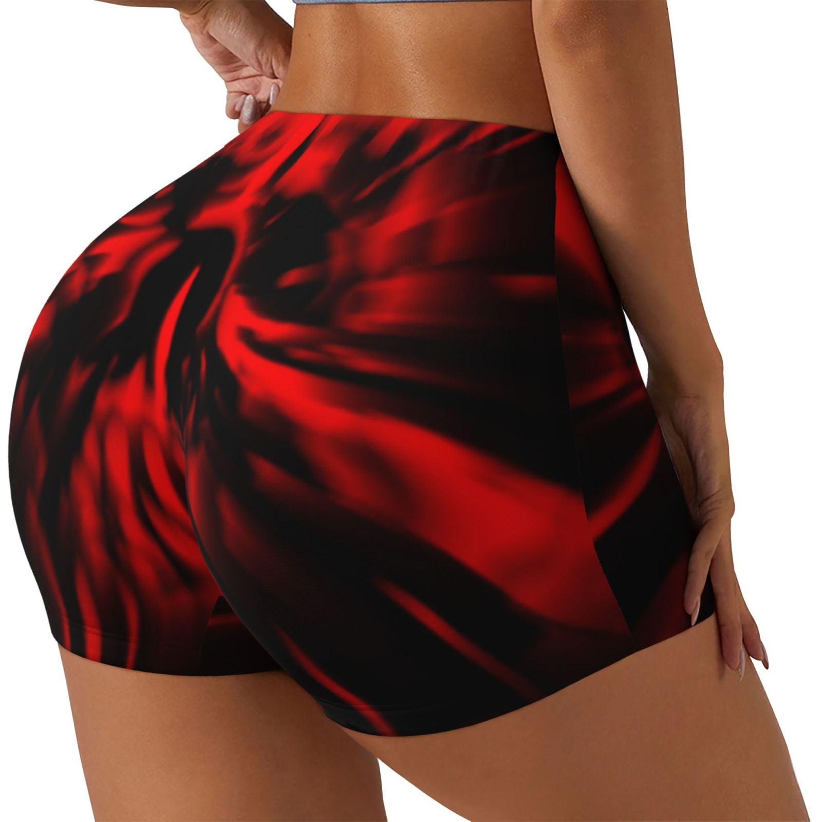 Gaeub The Red Head Skull Print Workout Shorts for Women,Seamless Scrunch Short,Gym Yoga Running ...
