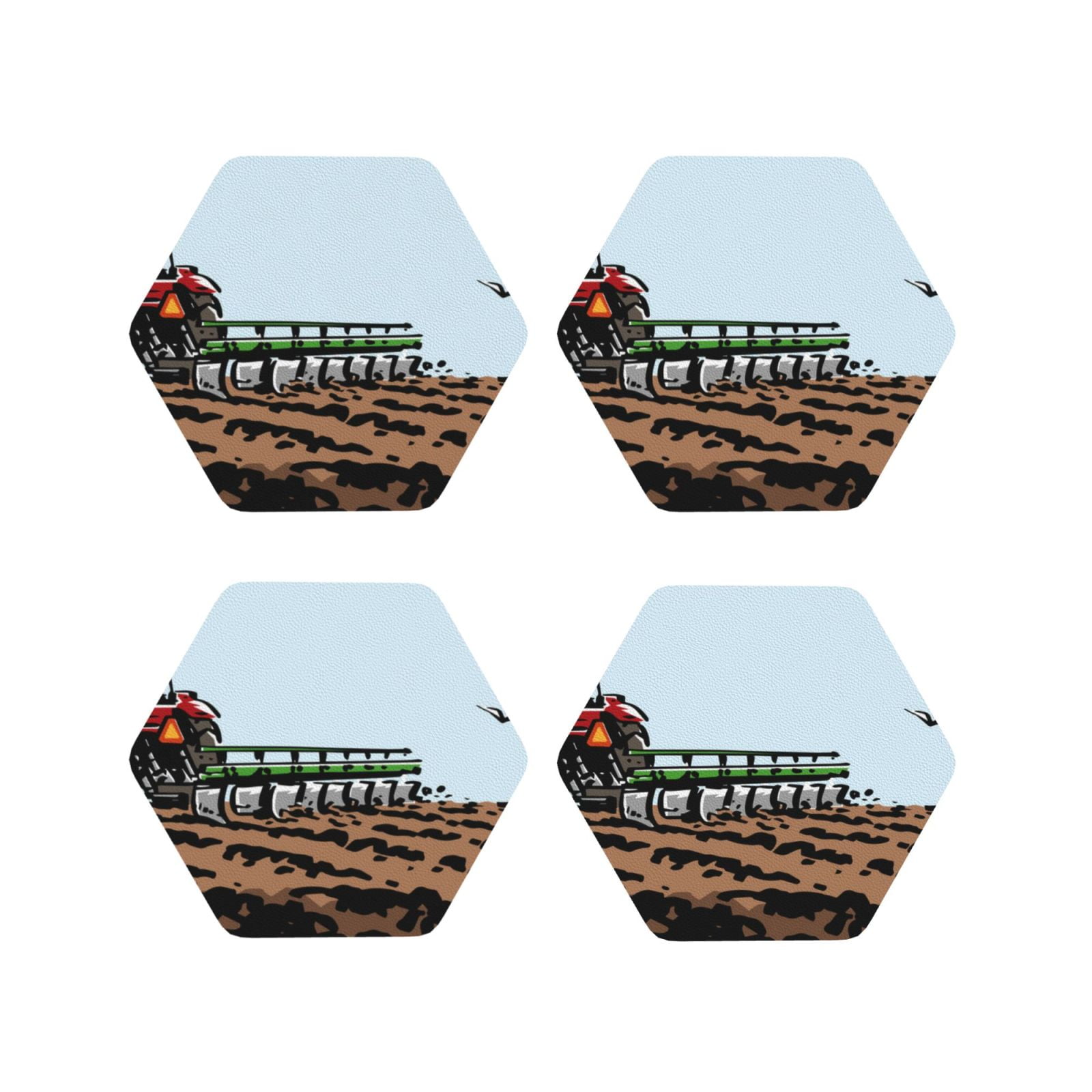 Gaeub Tractor plowing a field Print 4 Pcs Leather Coasters for Drinks ...