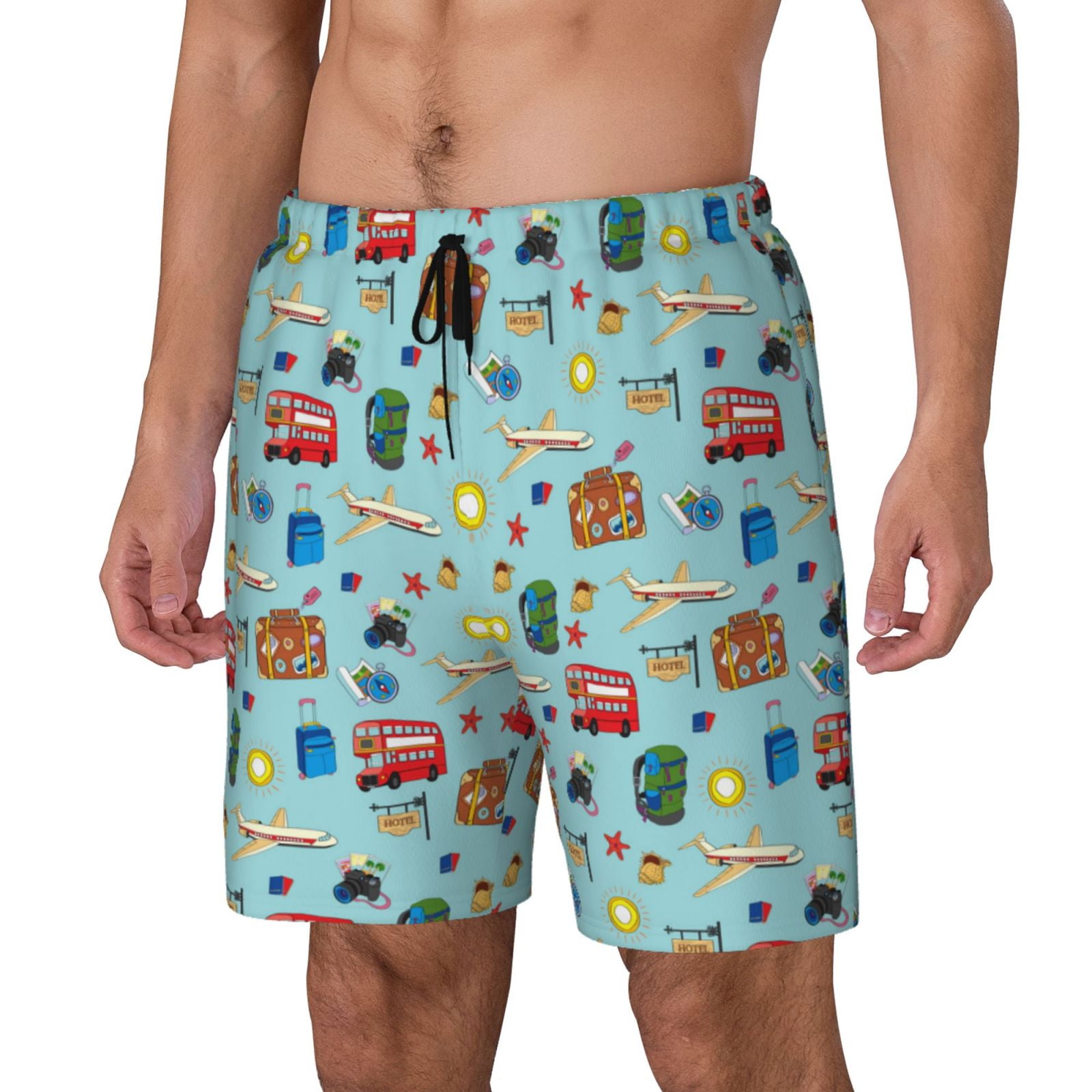 Gaeub Travel1 Print Mens Swim Trunks with Compression Liner,Board ...