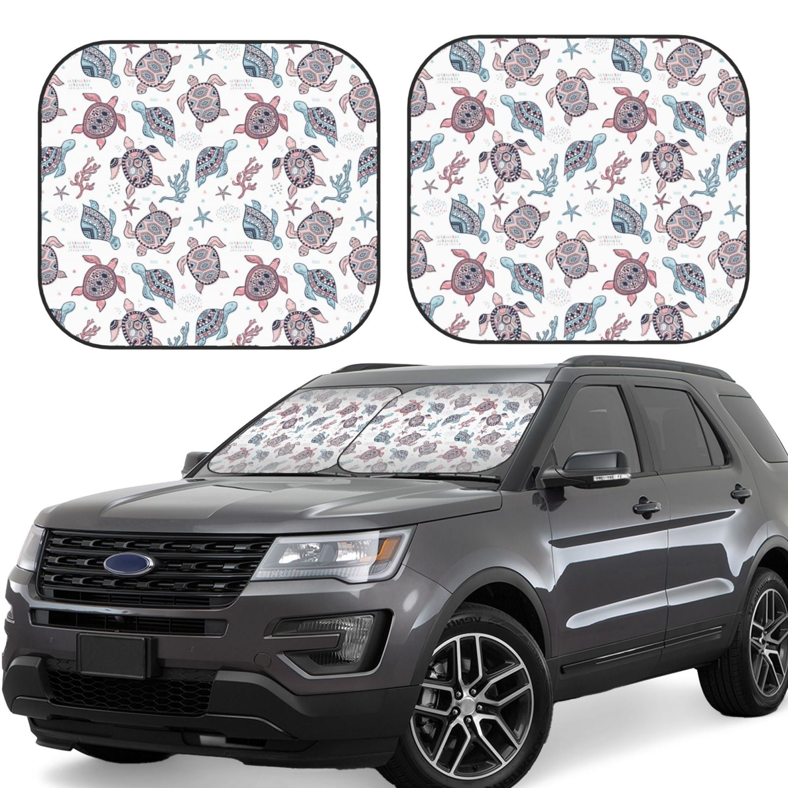 Gaeub Tribal Style Turtle Print 2-Piece Windshield Sun Shade,Foldable ...