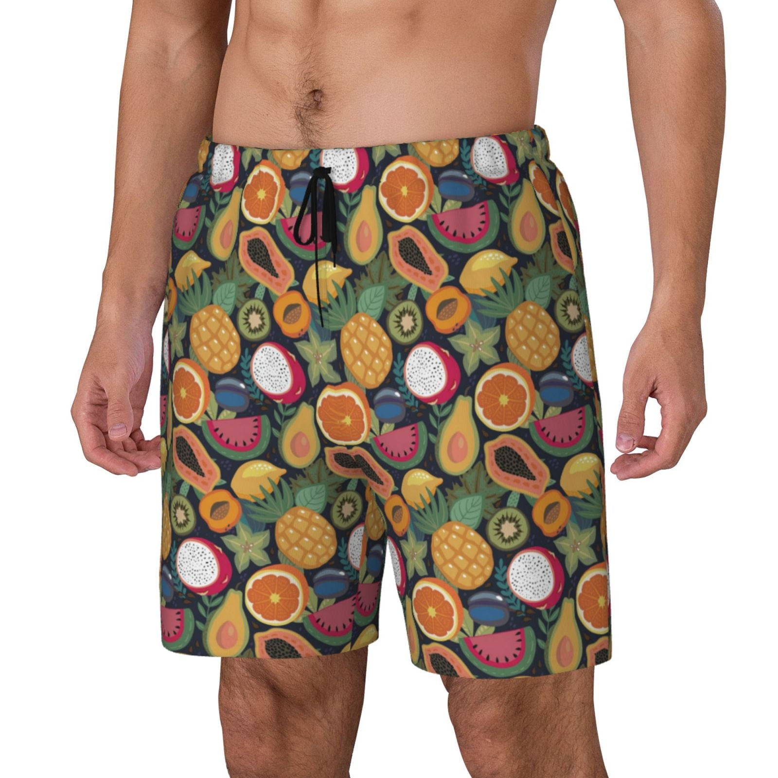 Gaeub Tropical Fruits Print Mens Swim Trunks with Compression Liner ...
