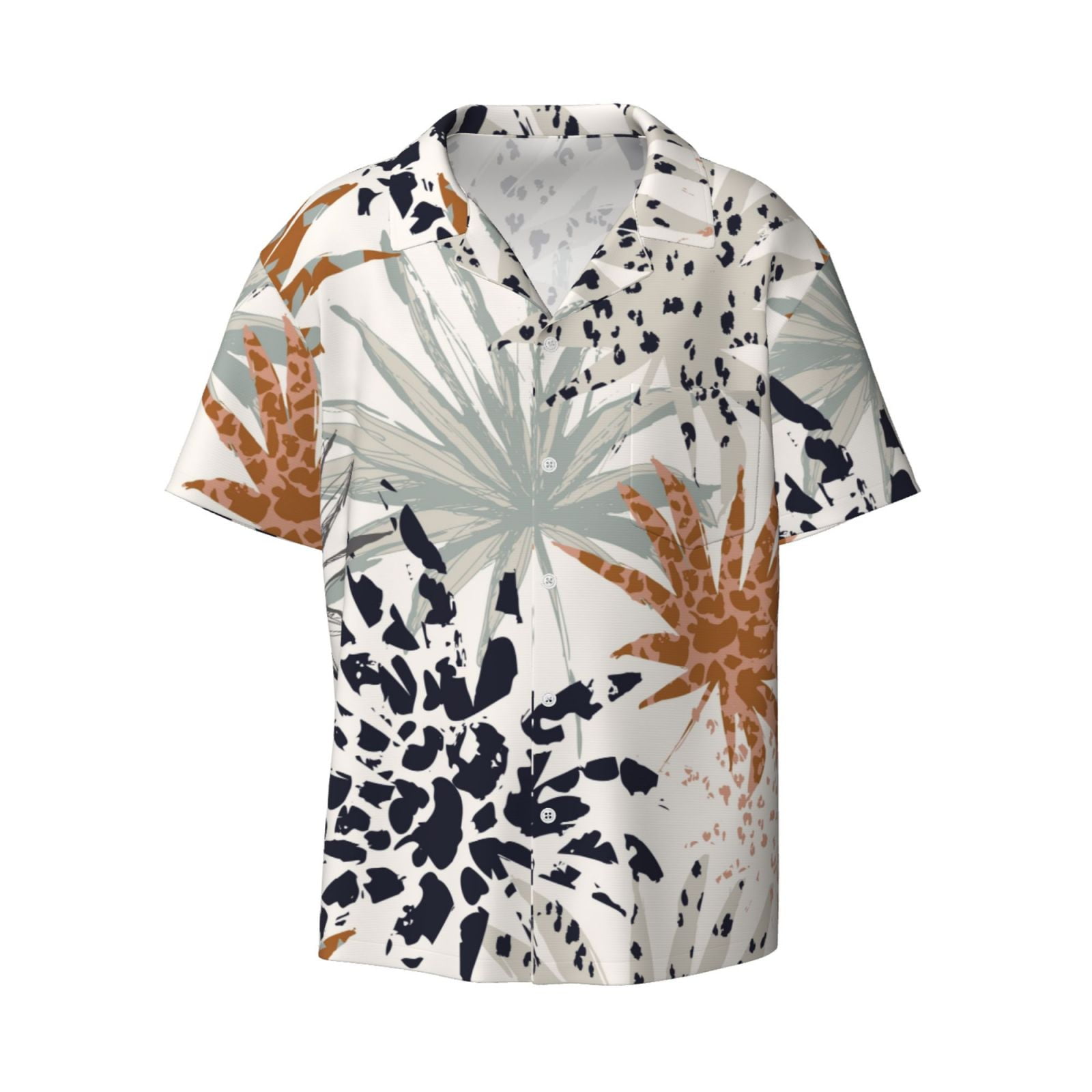 Gaeub Tropical Leaves Men's Lapel Short Sleeve Shirt, Relaxed Fit Shirt ...