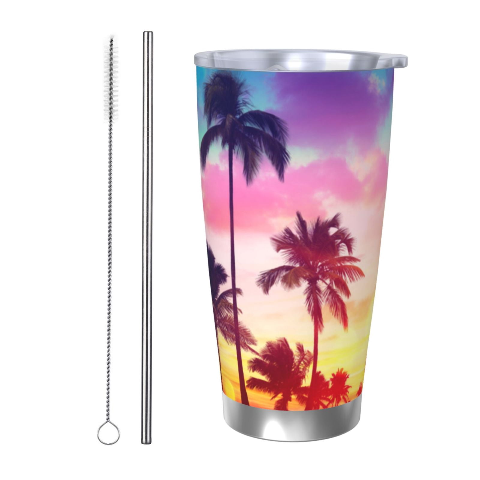 Gaeub Tropical Palm Tree at Sunset Print 20-Ounce Stainless Steel Car ...