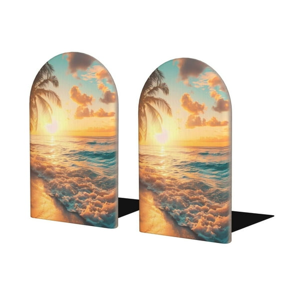 Gaeub Tropical Sunset Beach Scene Wood Bookends, Non-Slip Bookends ...
