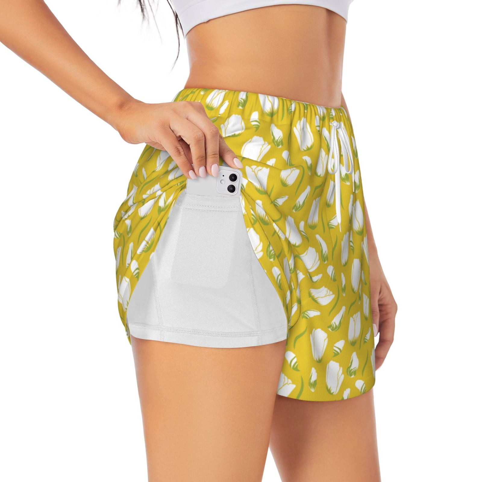 Gaeub Tulips Flowers Print Women's Athletic Shorts,High Waisted Running ...