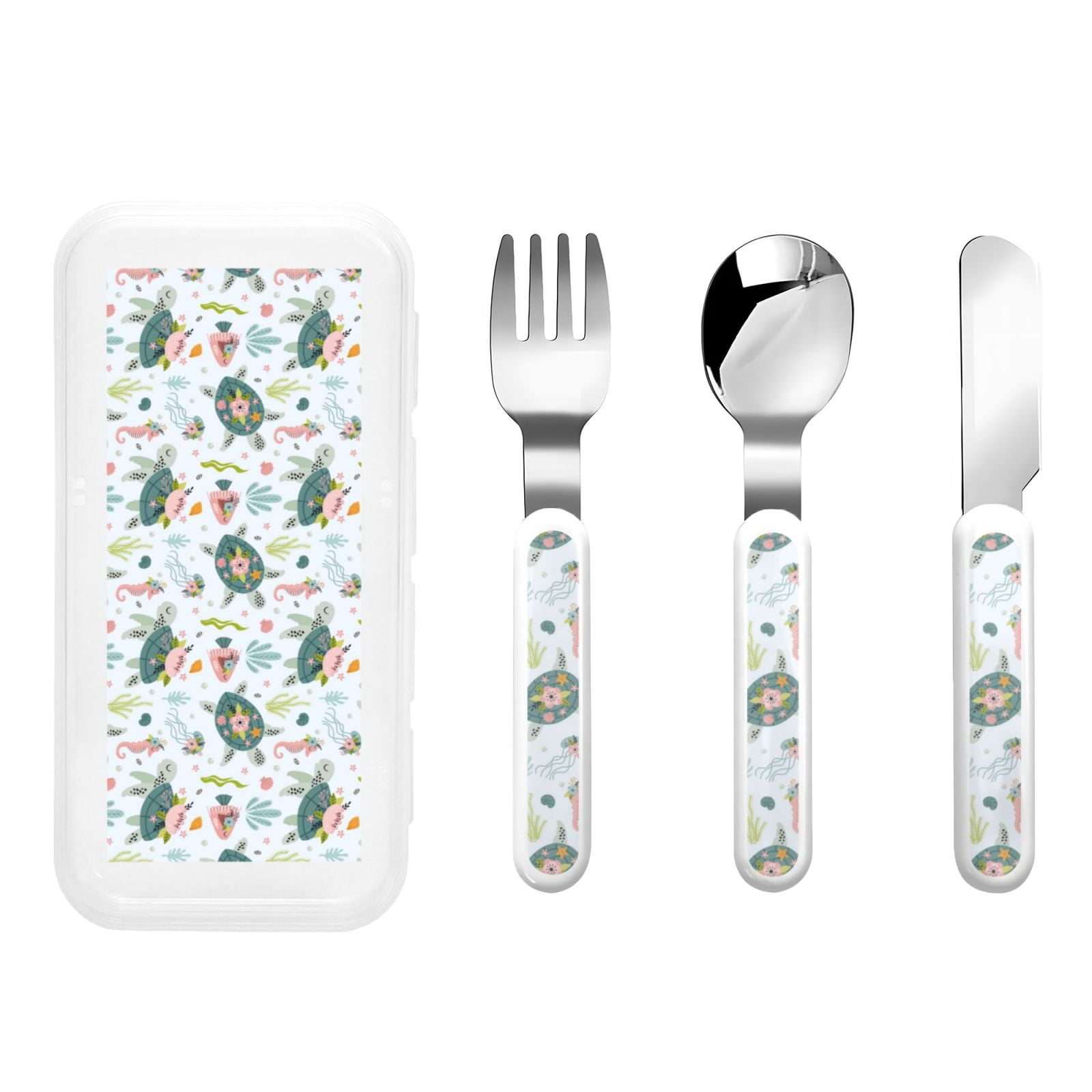 Gaeub Turtle and Sea Life Print 3-Piece Children Knife Spoon Fork Set ...