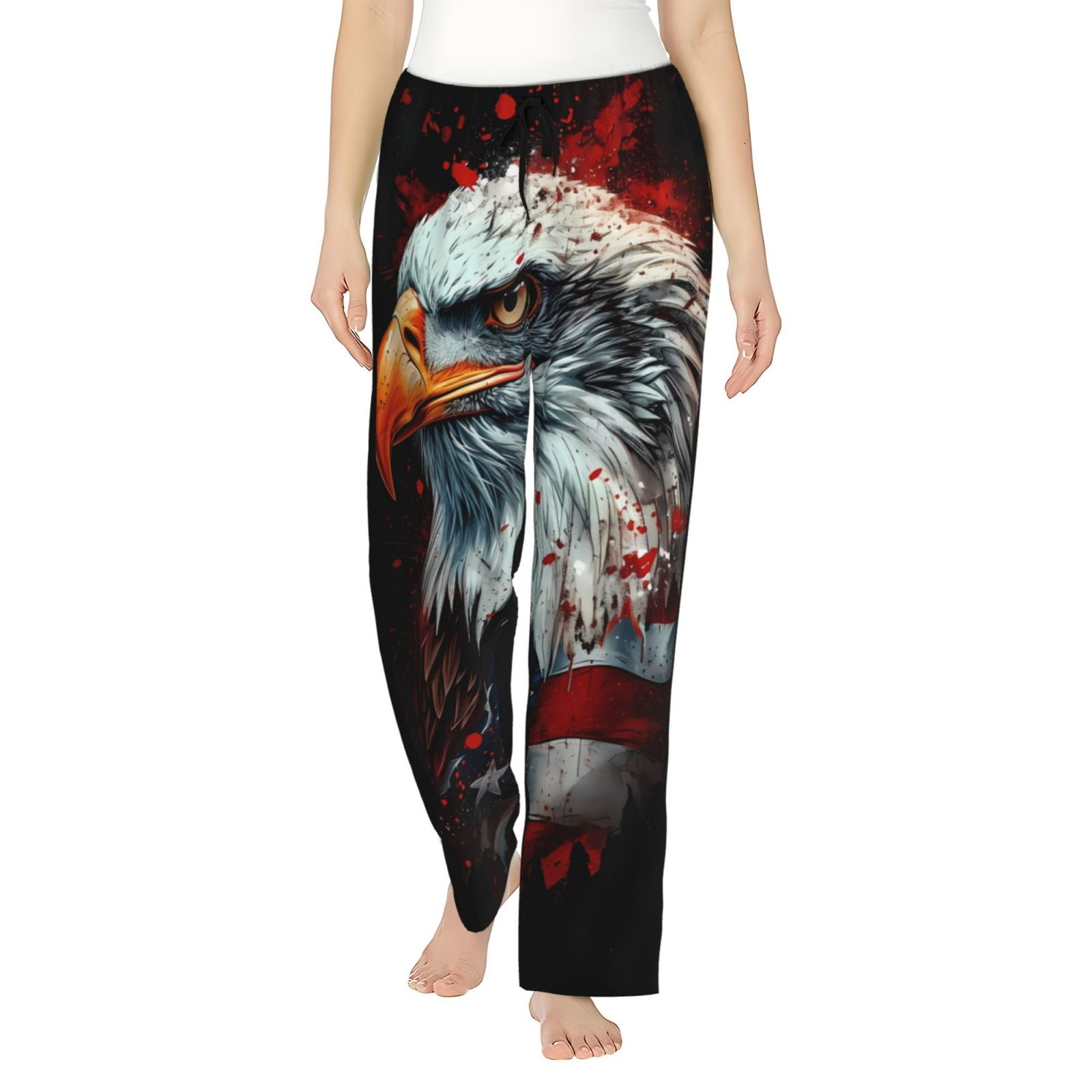 Gaeub USA Bald Eagle Soft Pajama Pants for Women, Wide Leg Comfy Casual ...