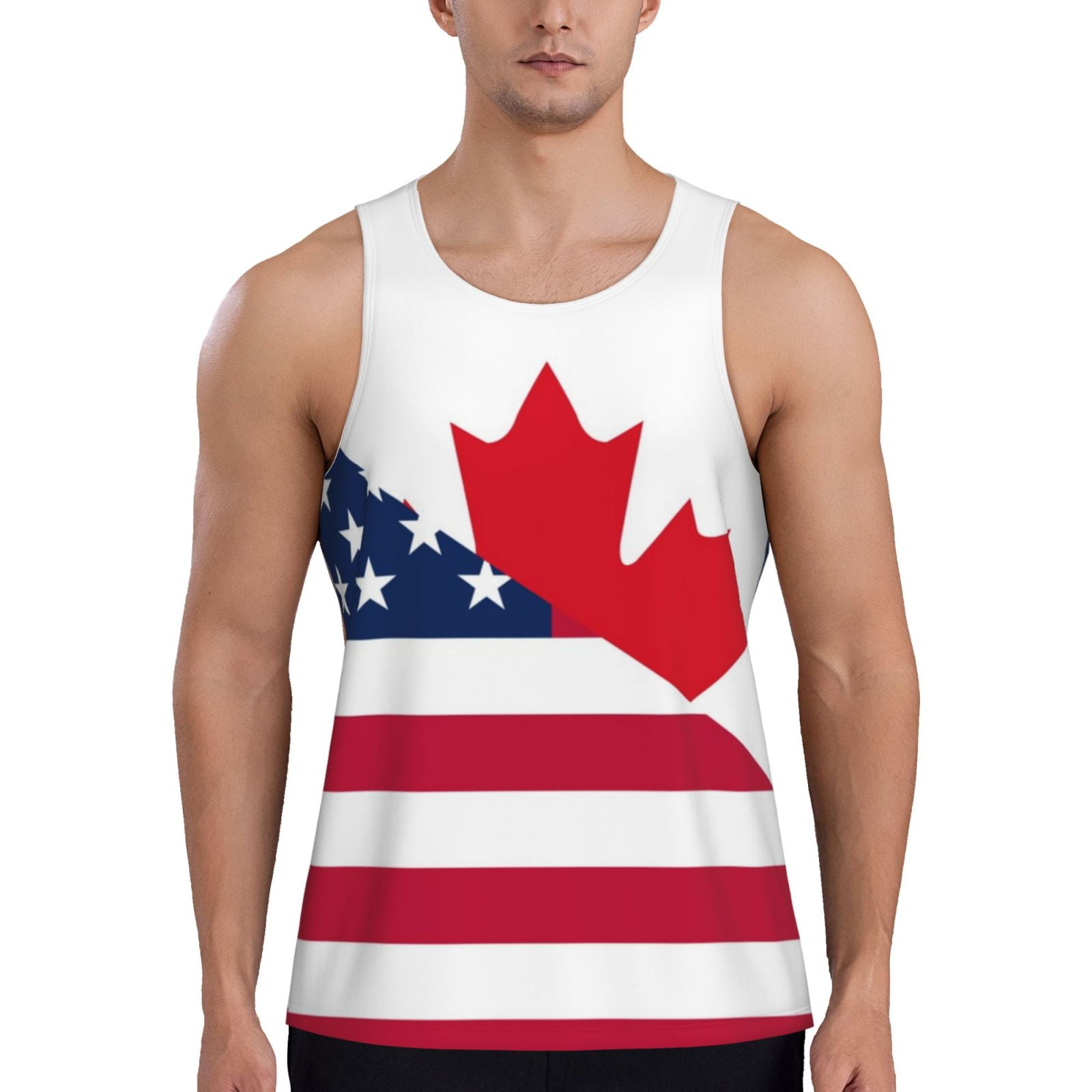 Gaeub USA Canada Flag Print Men's Workout Tank Top , Casual Soft ...