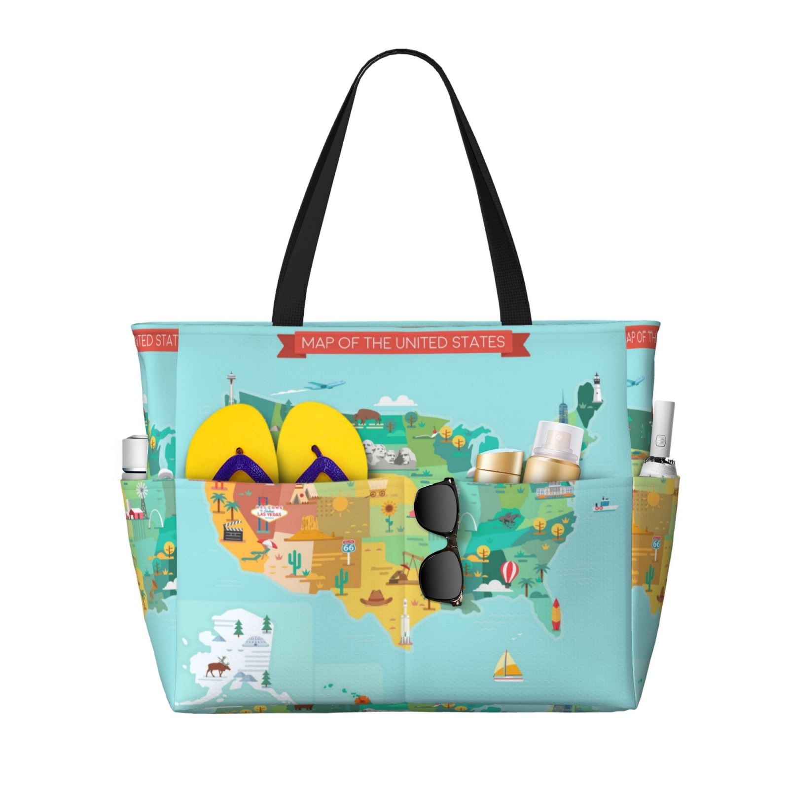 Gaeub USA Tourist Map Print Beach Bag,Large Tote Bag,Waterproof ...