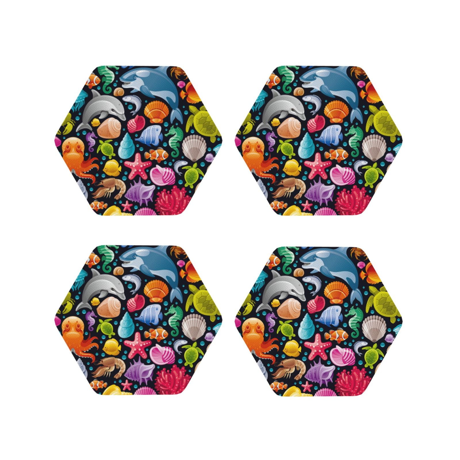 Gaeub Underwater Diving Animals Print 4 Pcs Leather Coasters for Drinks ...
