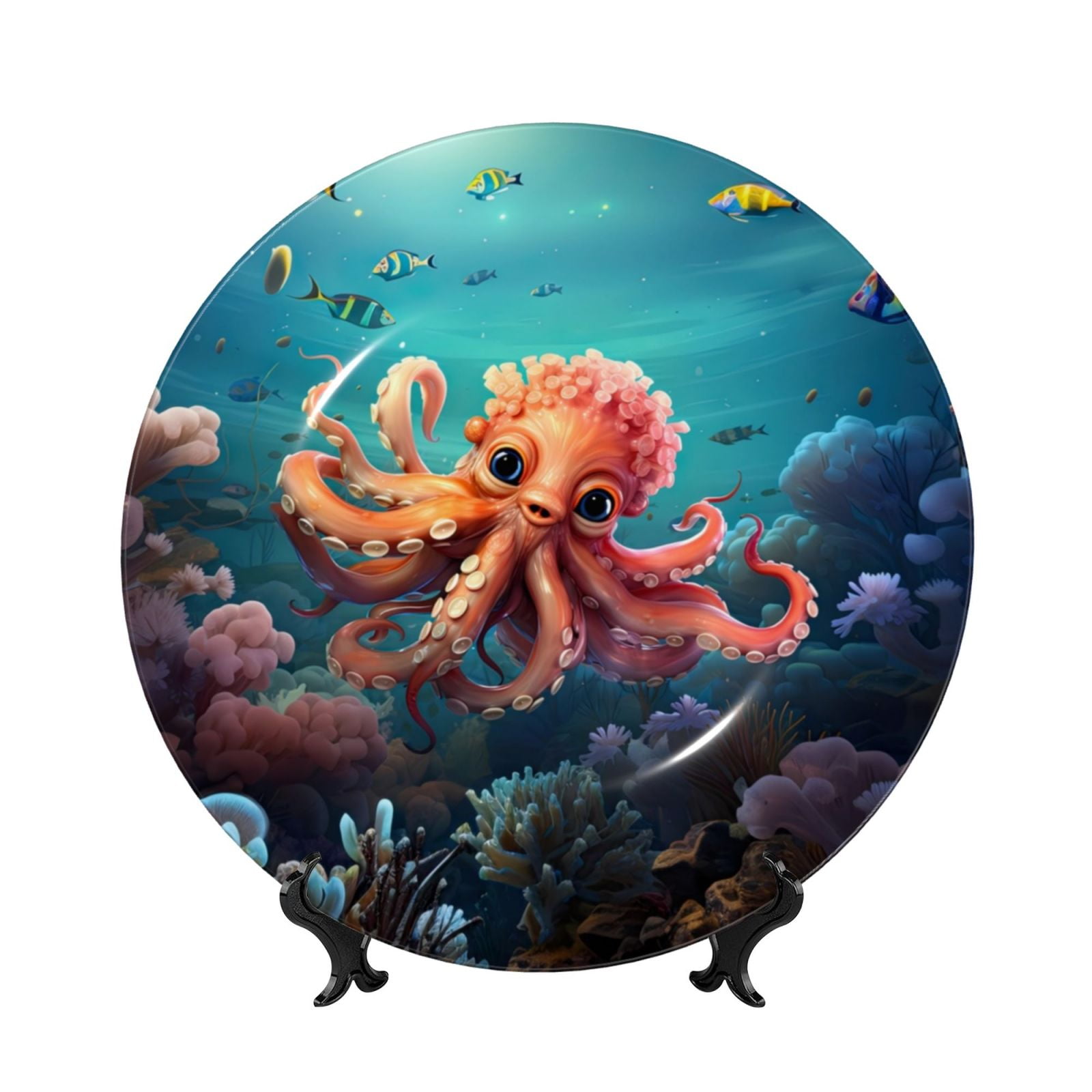 Gaeub Underwater Plant Octopus Print Ceramic Plate,Dinner Plates,Bone ...