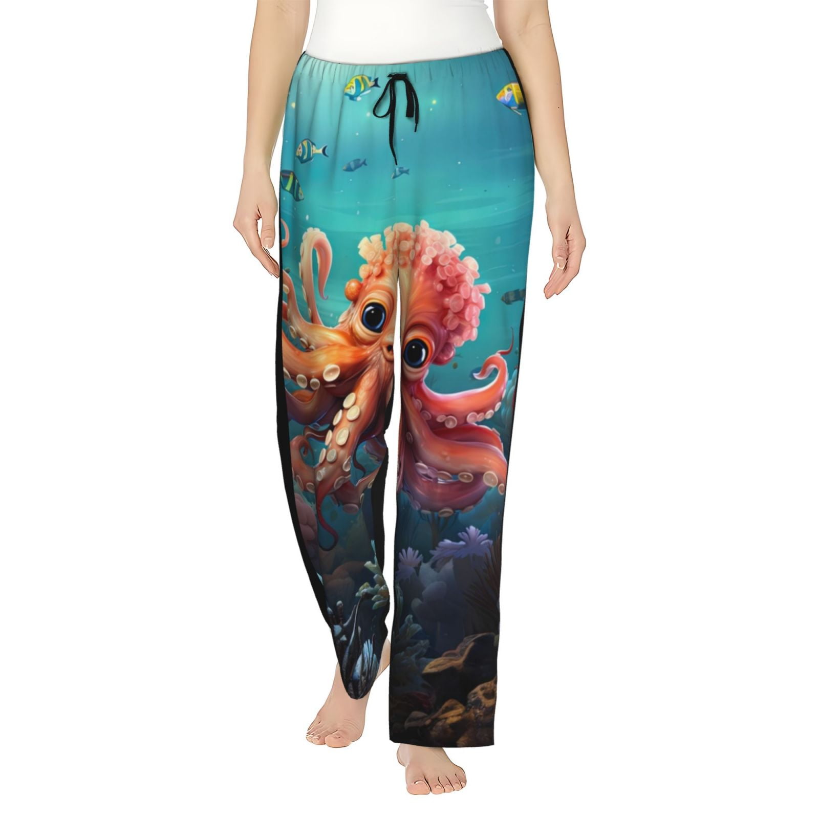 Gaeub Underwater Plant Octopus Soft Pajama Pants for Women, Wide Leg ...