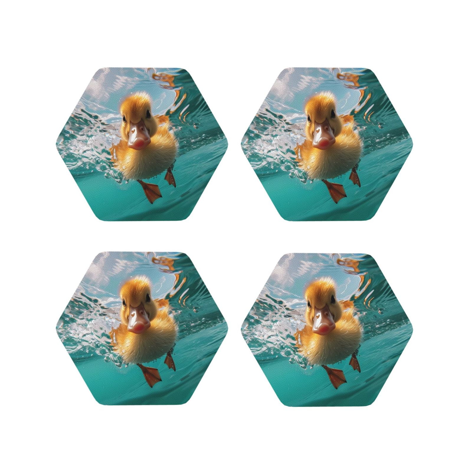 Gaeub Underwater Swimming Duck Print 4 Pcs Leather Coasters for Drinks ...