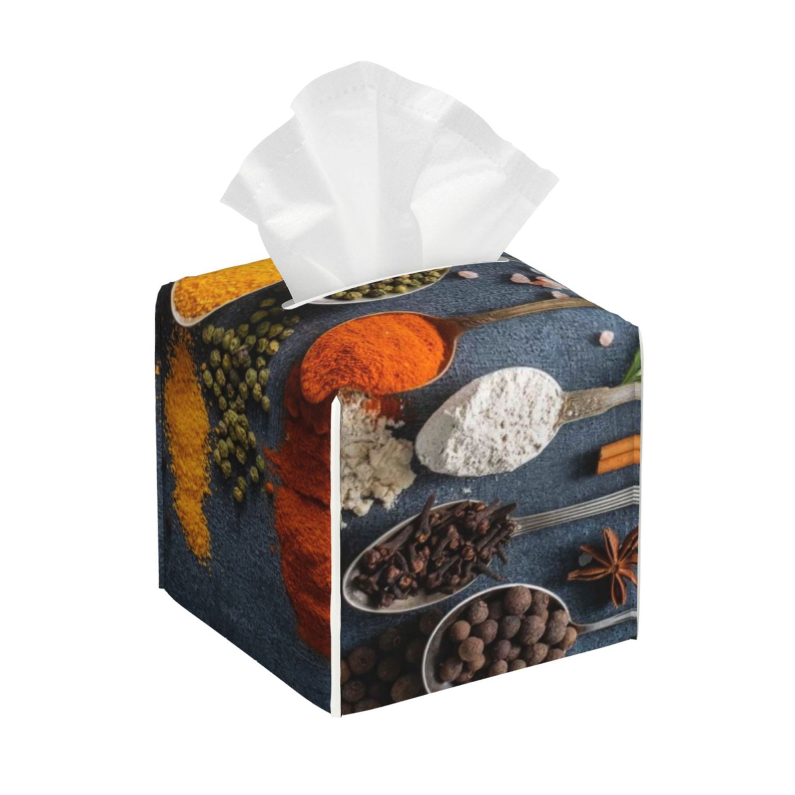 Gaeub Various Herbs And Spices In Spoons Print Leather Tissue Box Cover ...