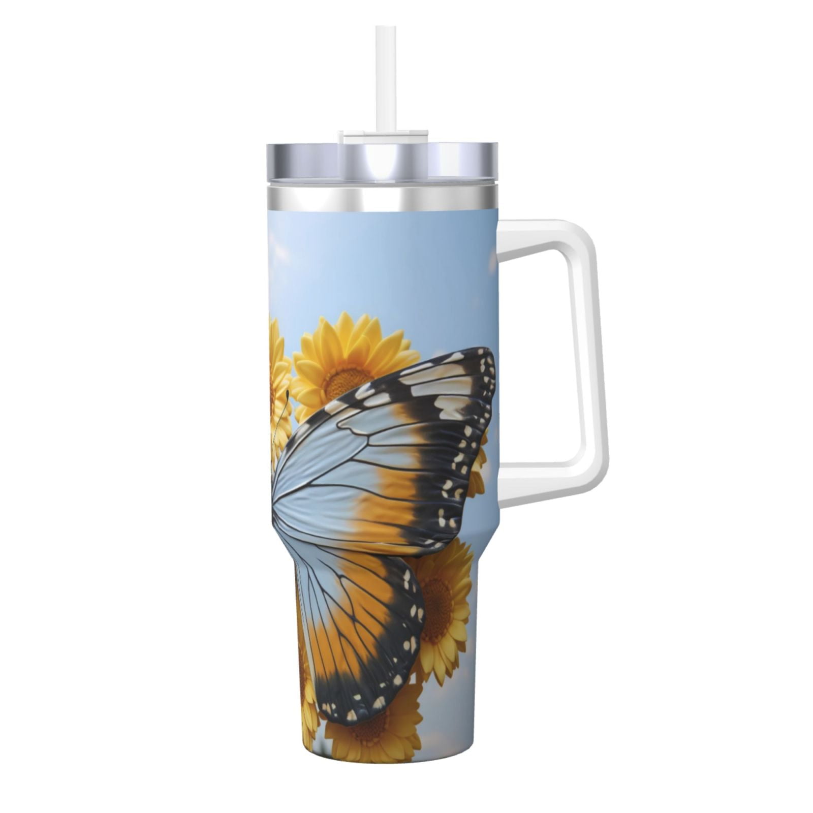 Gaeub Vibrant Butterfly And Sunflowers Print Stainless Steel Hot/Cold ...