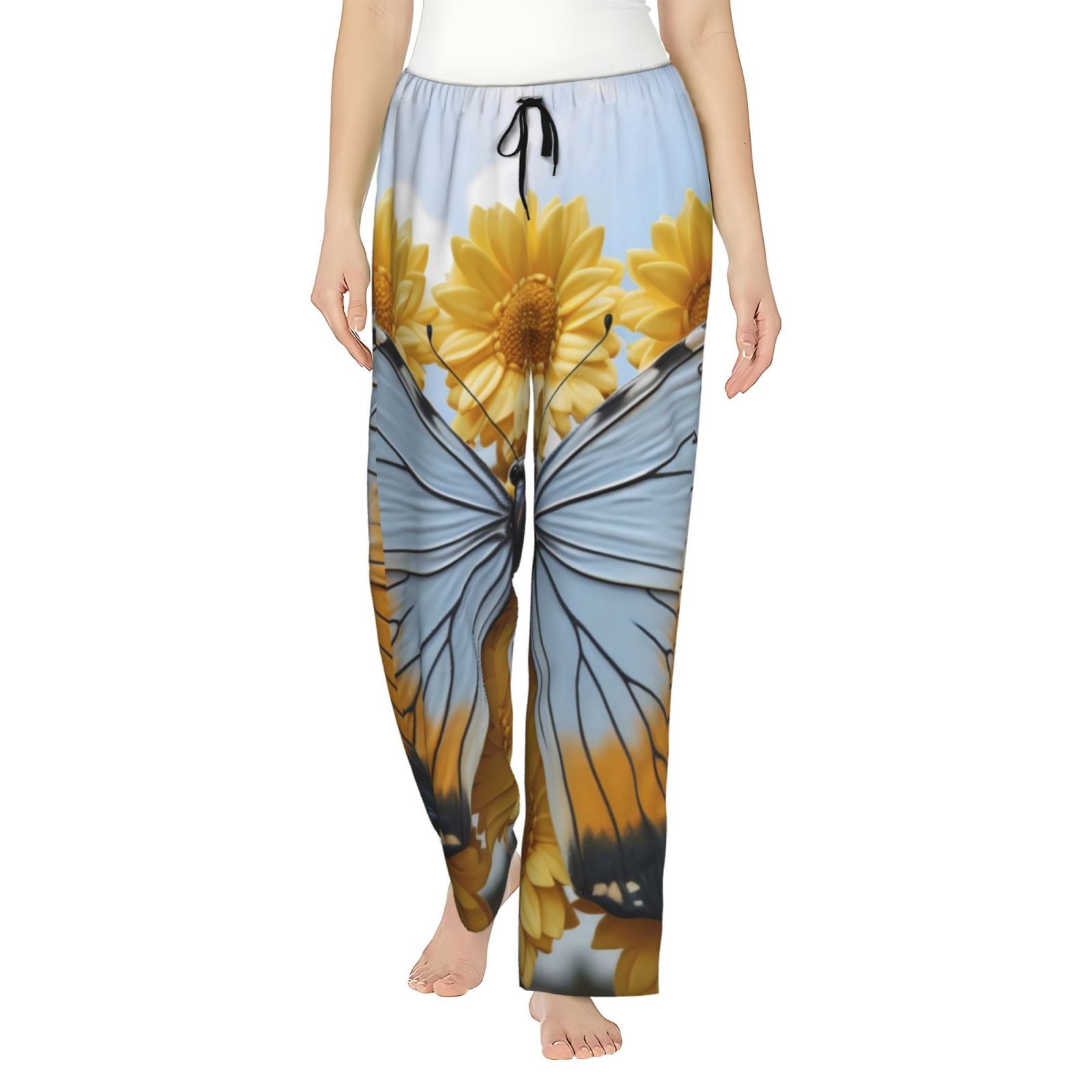 Gaeub Vibrant Butterfly And Sunflowers Soft Pajama Pants for Women ...