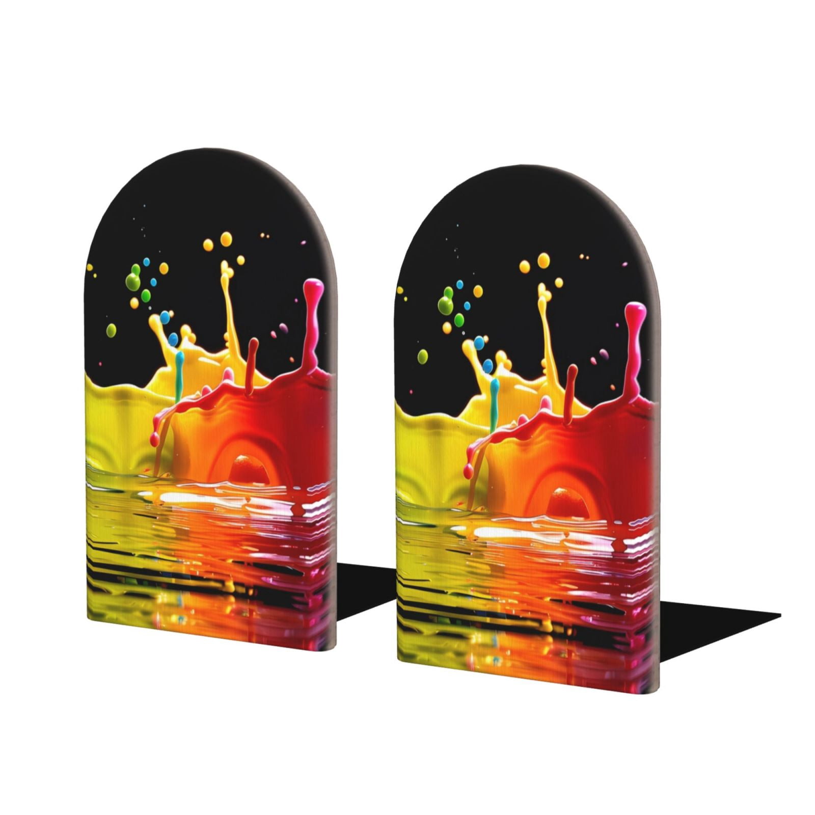 Gaeub Vibrant Color Splash Wood Bookends, Non-Slip Bookends, Heavy Duty ...
