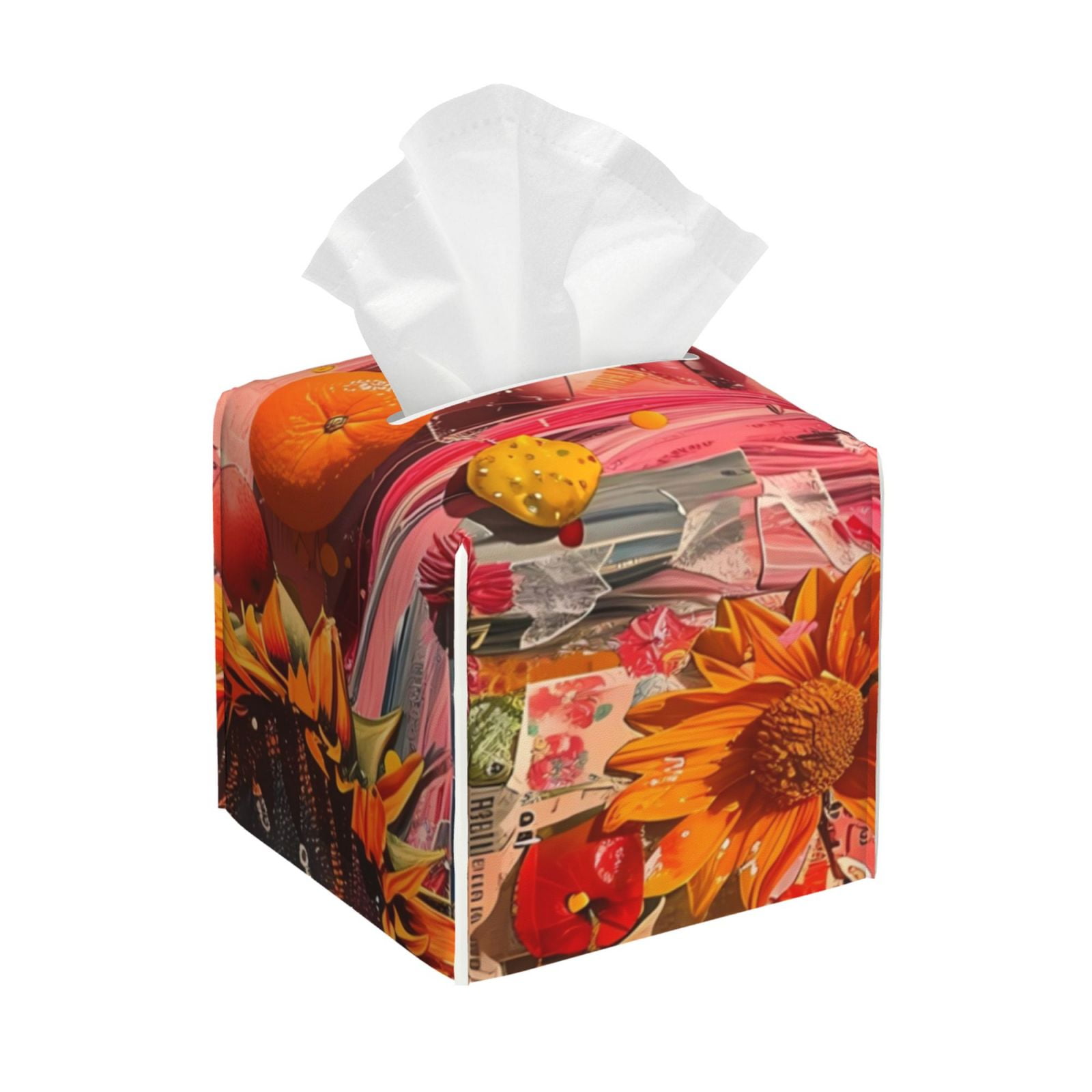 Gaeub Vibrant Floral Collage Portrait Print Leather Tissue Box Cover ...