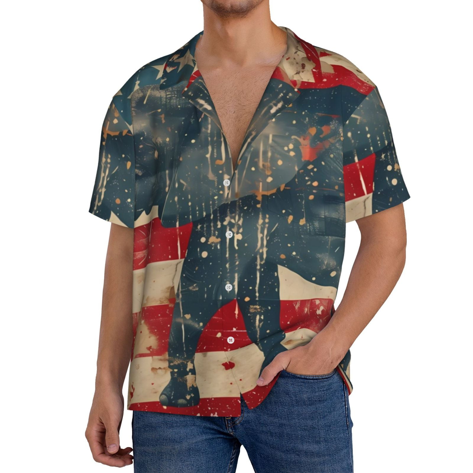 Gaeub Vintage American Flag Elephant Men's Lapel Short Sleeve Shirt ...