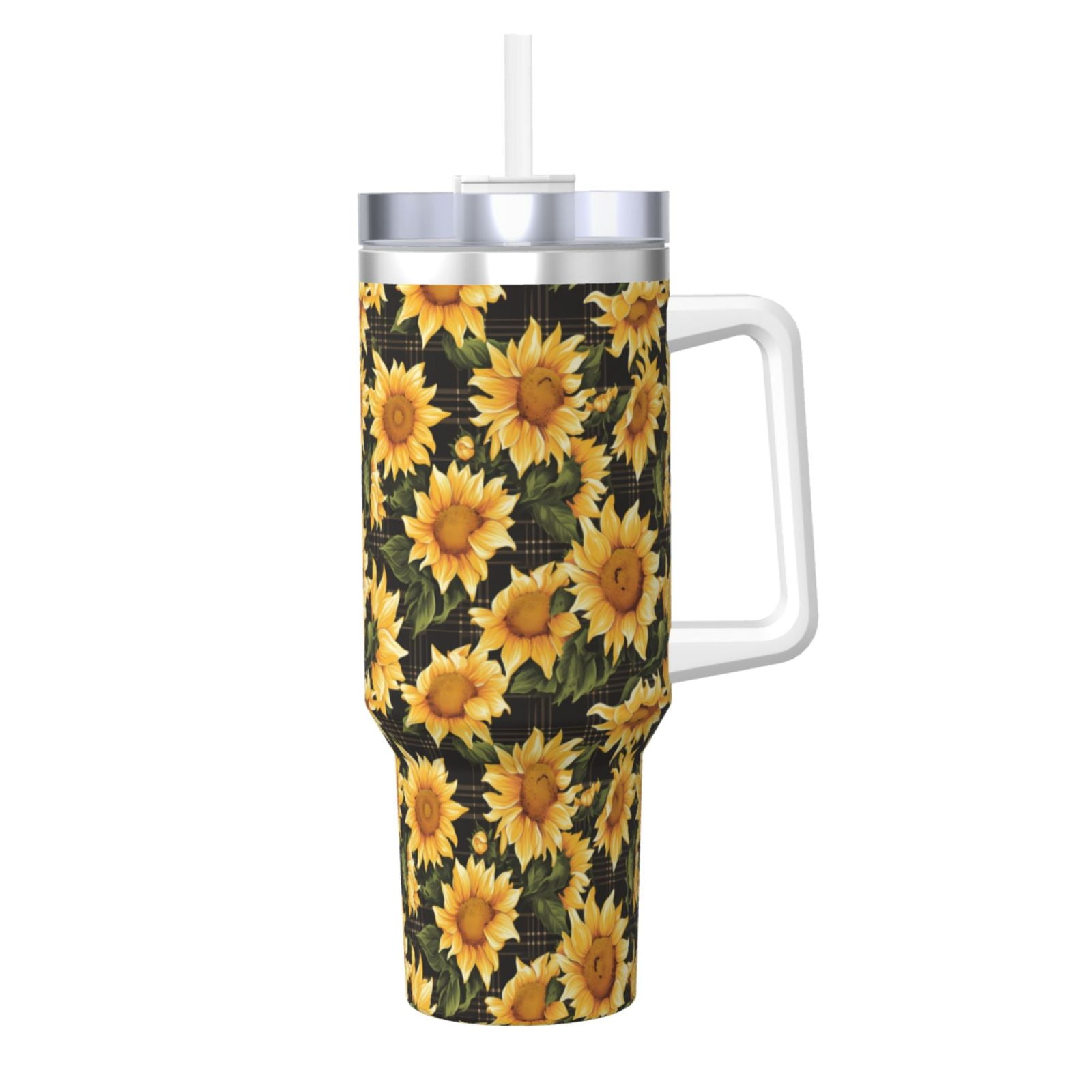 Gaeub Vintage Black Plaid Sunflower Print Stainless Steel Hot/Cold ...