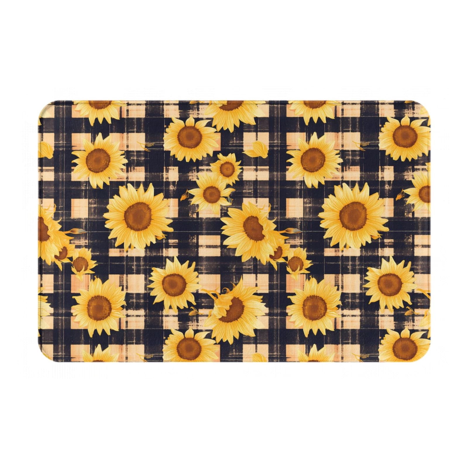 Gaeub Vintage Black White Plaid Sunflowe Print Door Mat with Heavy Duty ...