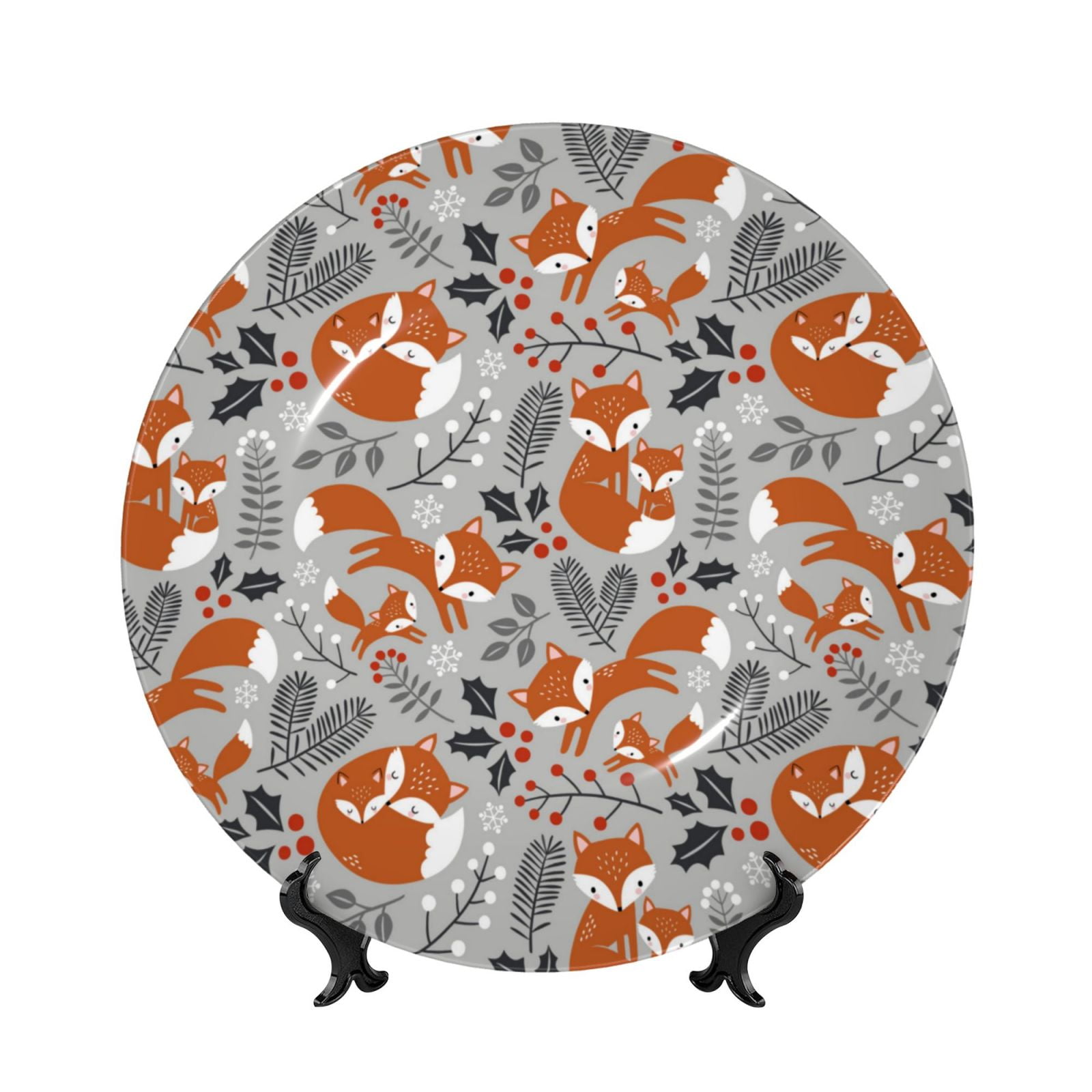 Gaeub Vintage Blue Fox Family A Print Ceramic Plate,Dinner Plates,Bone ...