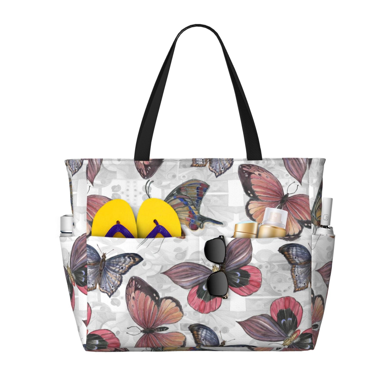 Gaeub Vintage Butterflies Beach Travel Bag, Multi-Pocket Beach Bag ...