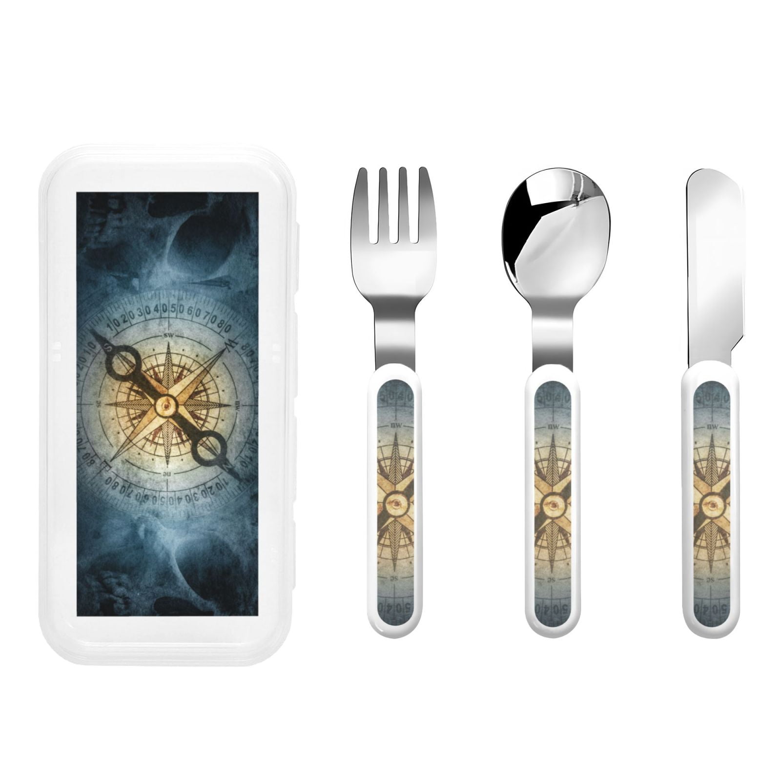 Gaeub Vintage Compass Print 3-Piece Children Knife Spoon Fork Set ...
