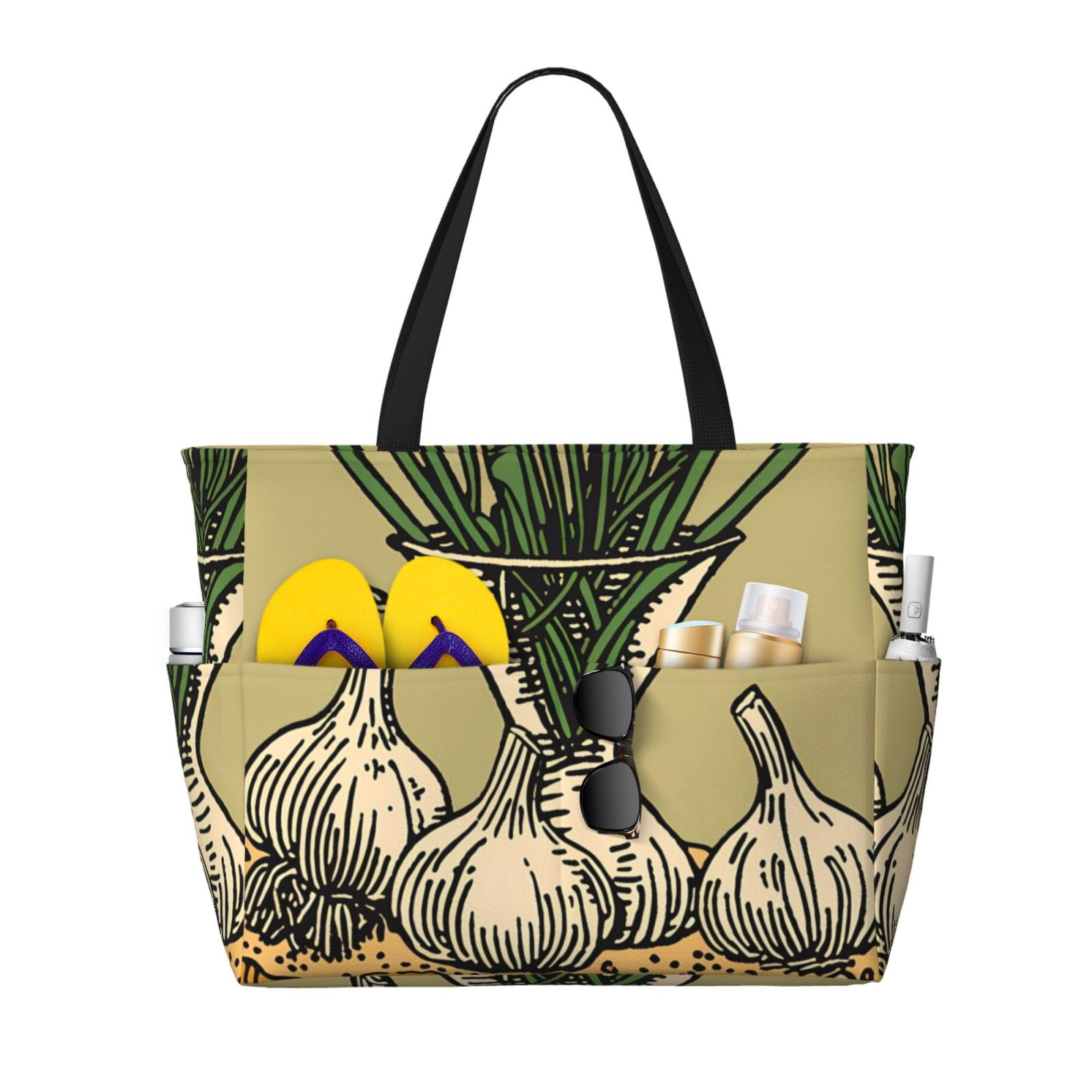 Gaeub Vintage Garlic Bread Illustration Print Beach Bag,Large Tote Bag ...