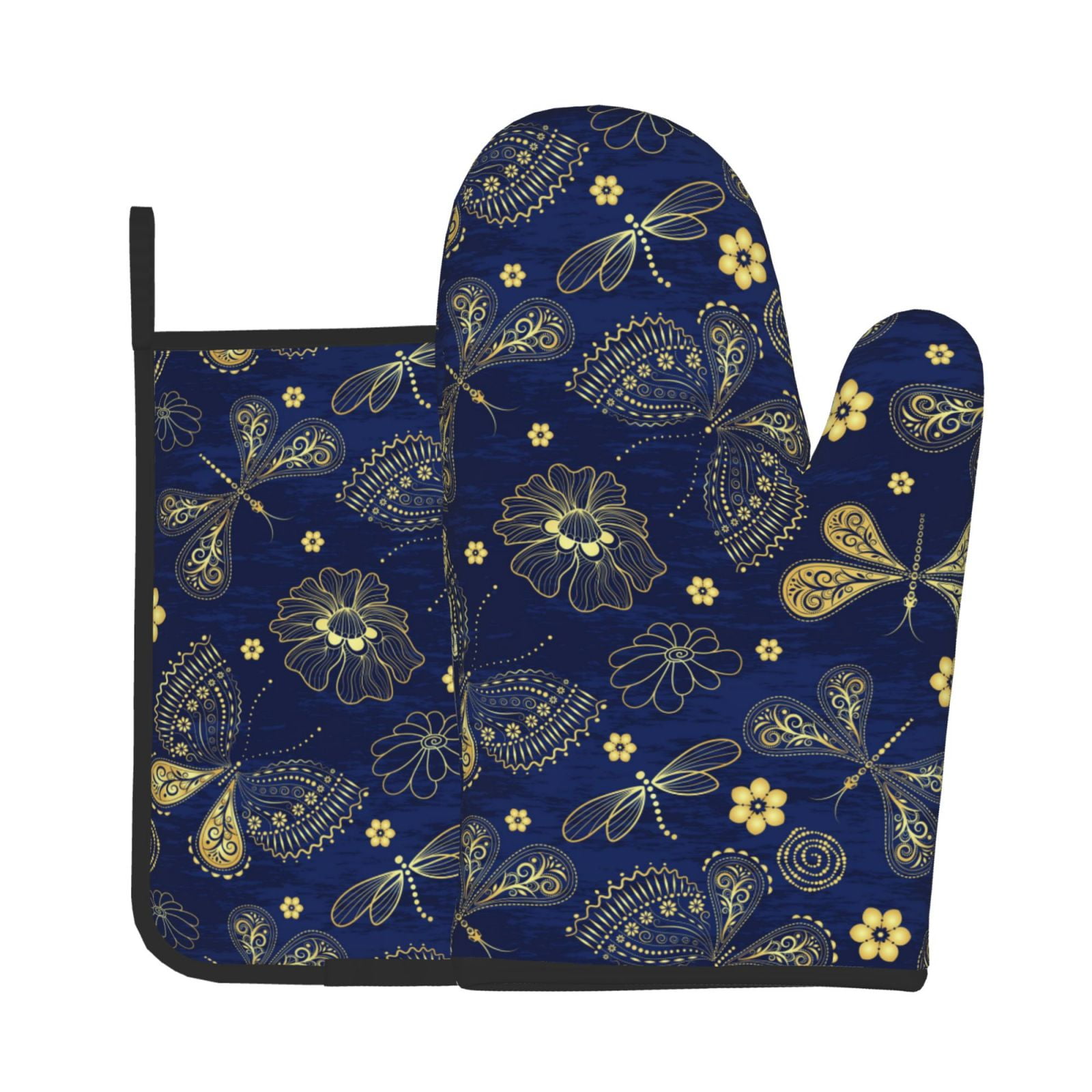 Gaeub Vintage Golden Butterfly Print Oven Mitts and Pot Holders Sets of ...
