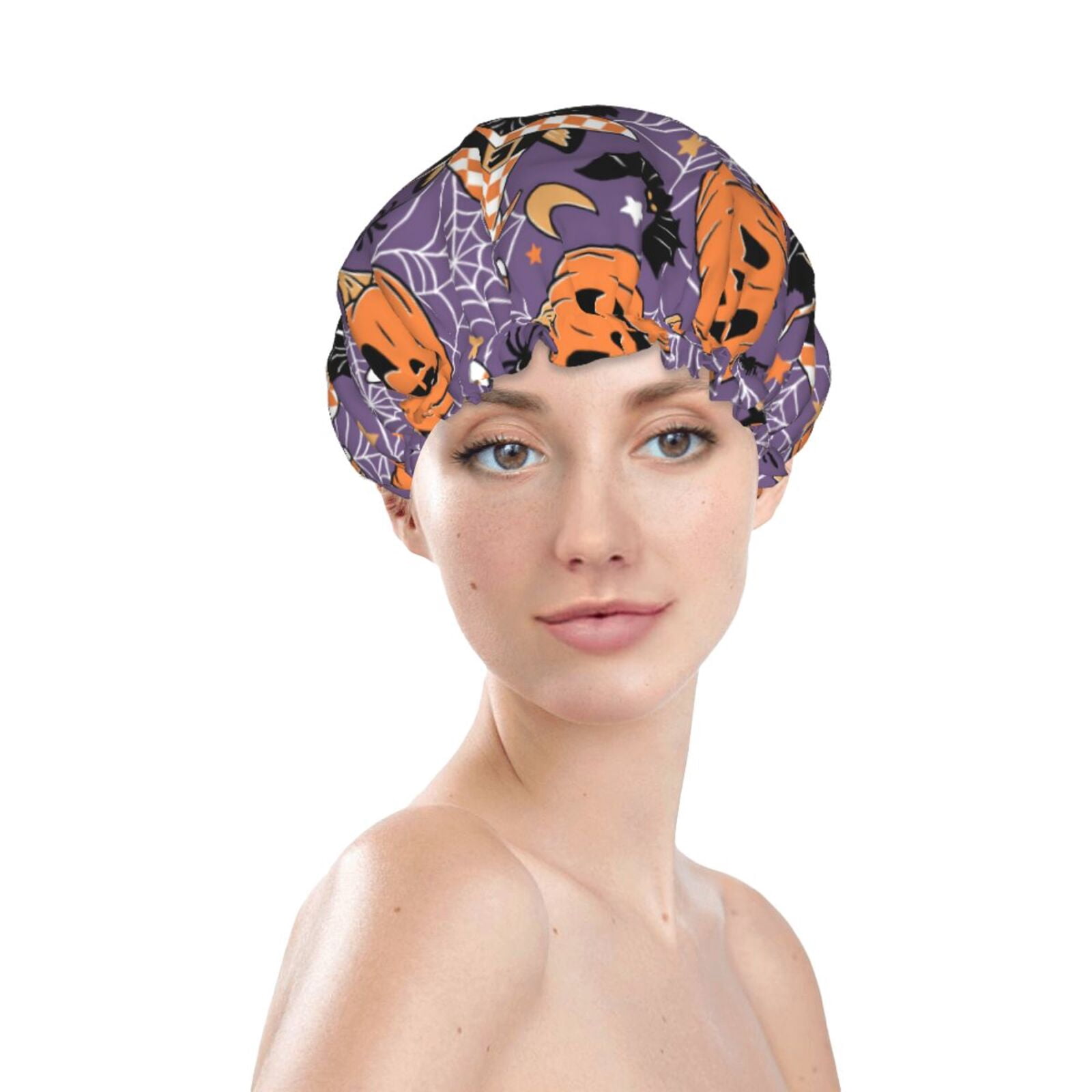 Gaeub Vintage Halloween Black Cat Shower Caps for Women Men,Double ...