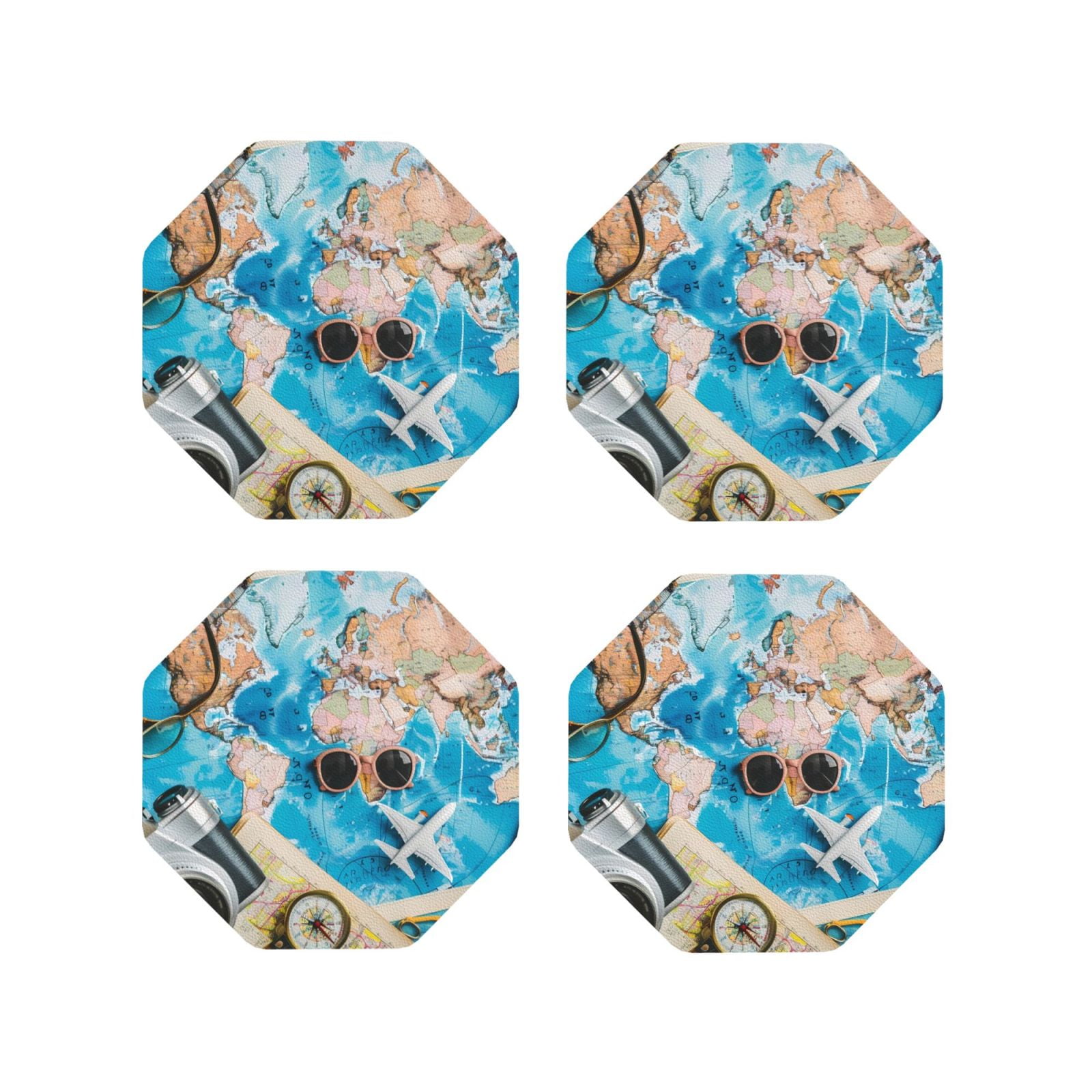 Gaeub Vintage Map Travel Essentials Print 4 Pcs Leather Coasters for ...