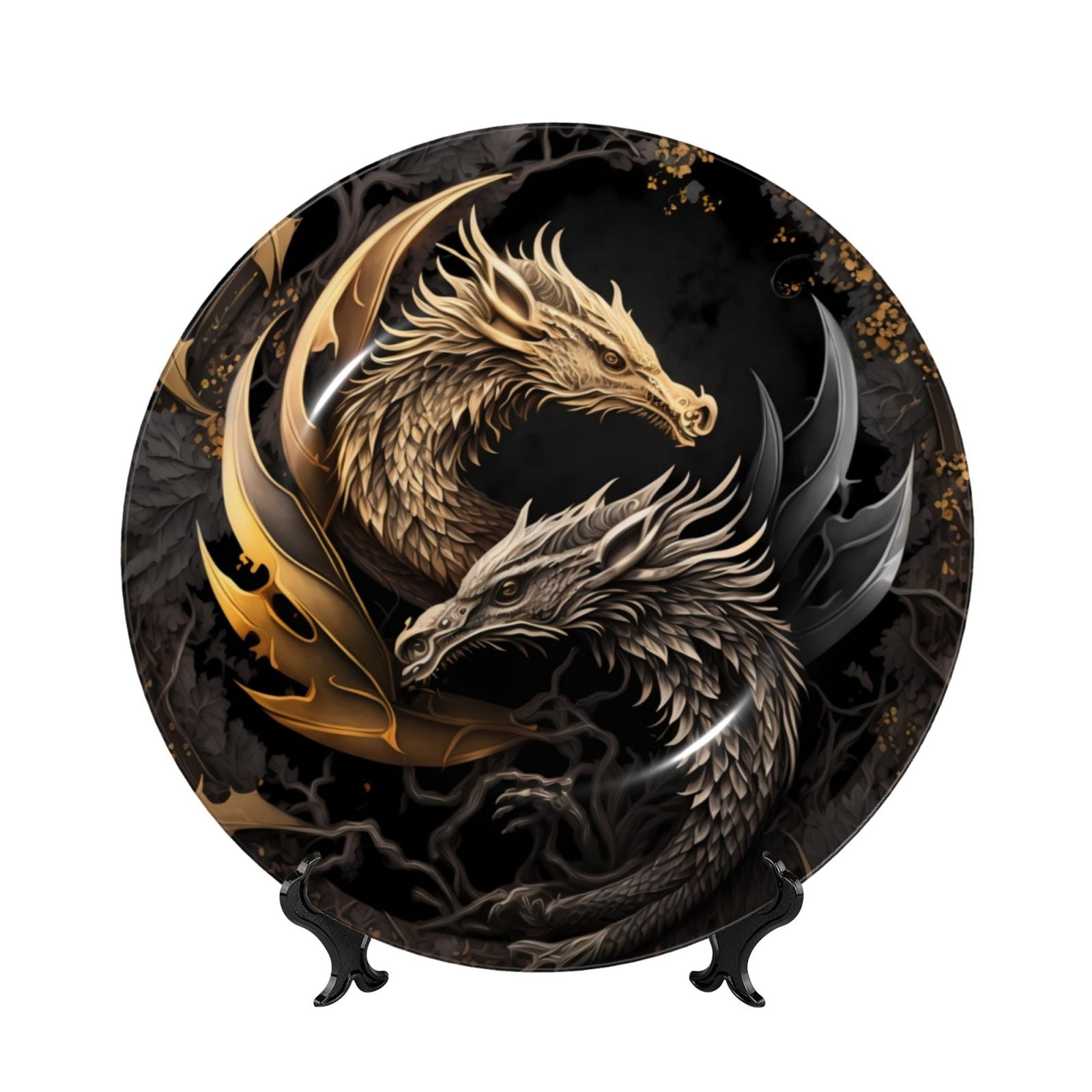 Gaeub Vintage Metal Dragon Print Ceramic Plate,Dinner Plates,Bone China ...