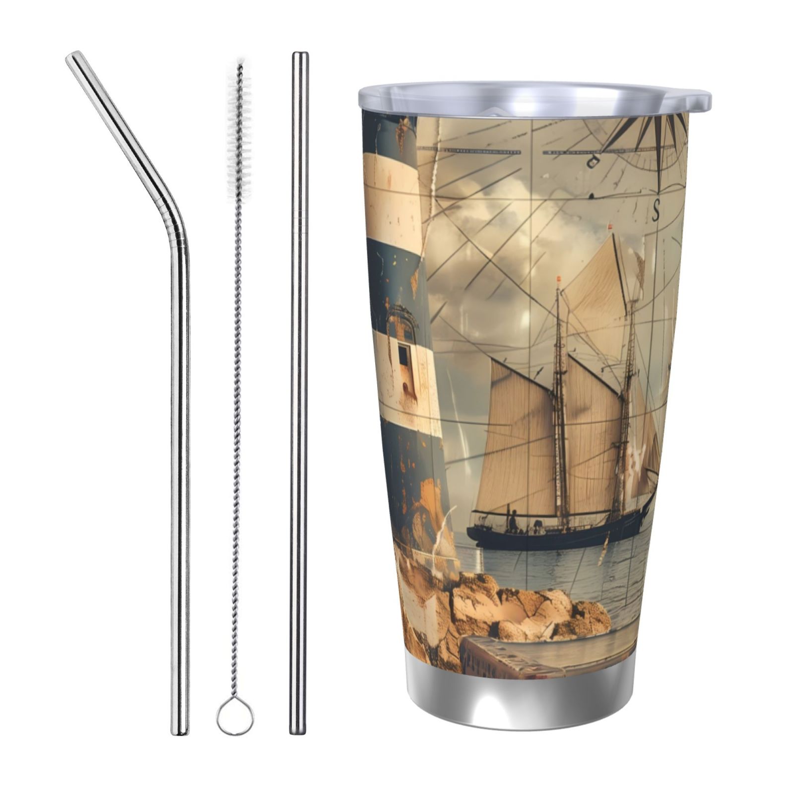 Gaeub Vintage Nautical Lighthouse Print 20-Ounce Stainless Steel Car ...