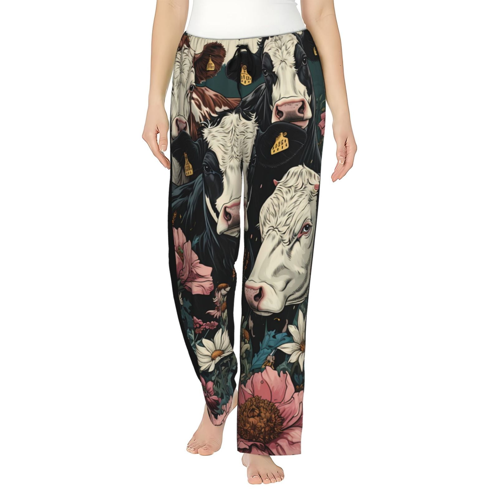 Gaeub Vintage Sunflower Cow Soft Pajama Pants for Women, Wide Leg Comfy ...
